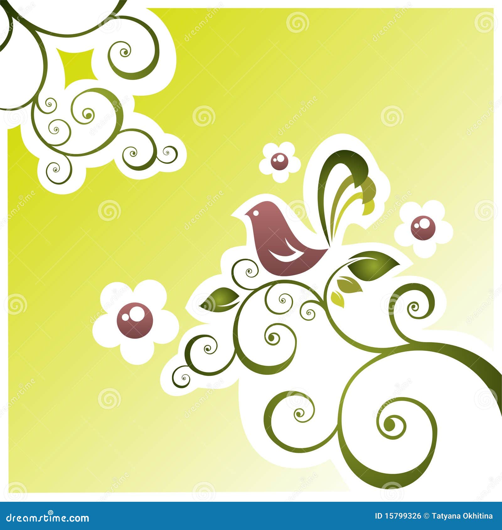 Bird and flowers stock vector. Illustration of curves - 15799326
