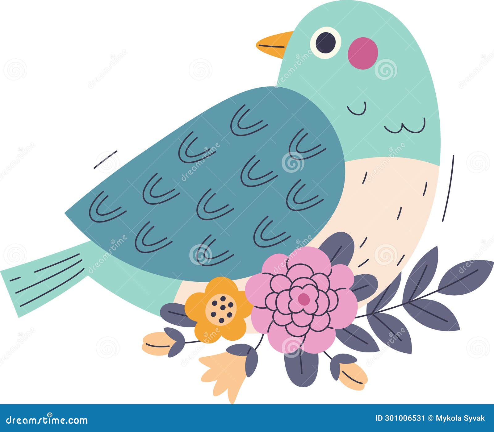 Bird with Flowers stock vector. Illustration of botanical - 301006531