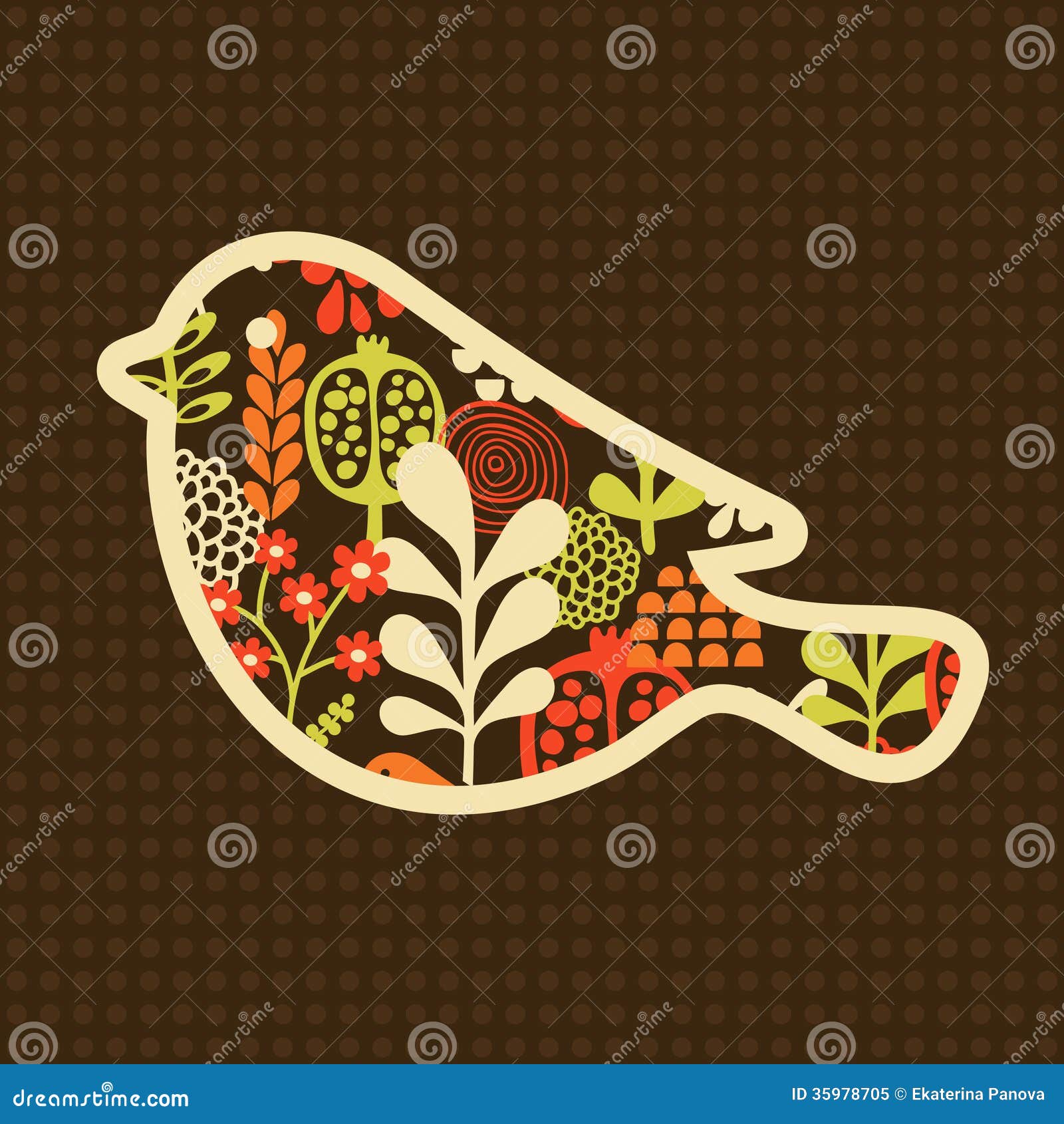 Bird with flowers. stock vector. Illustration of autumn - 35978705