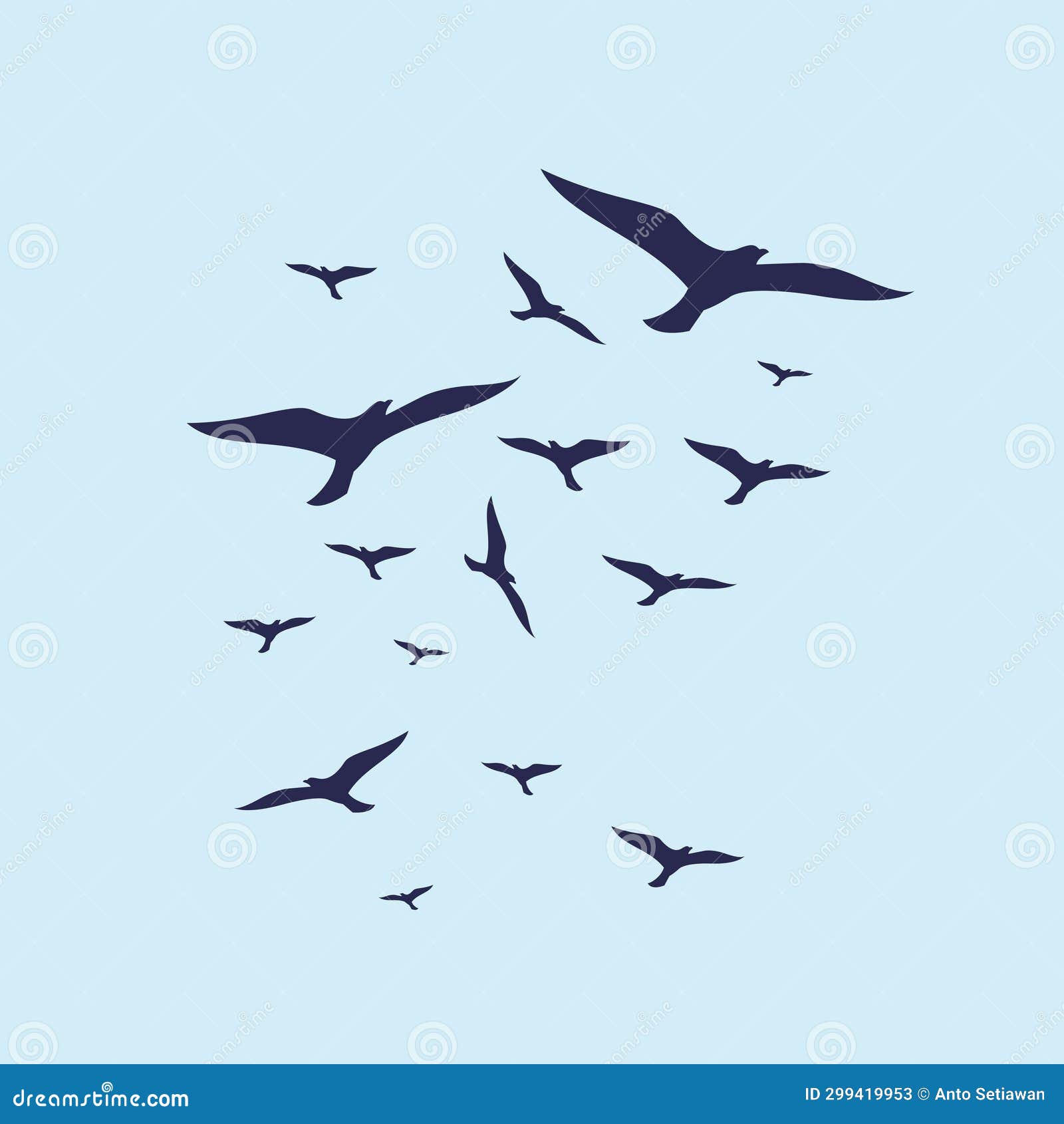 Bird Fly in Formation Simple Design Stock Illustration - Illustration ...
