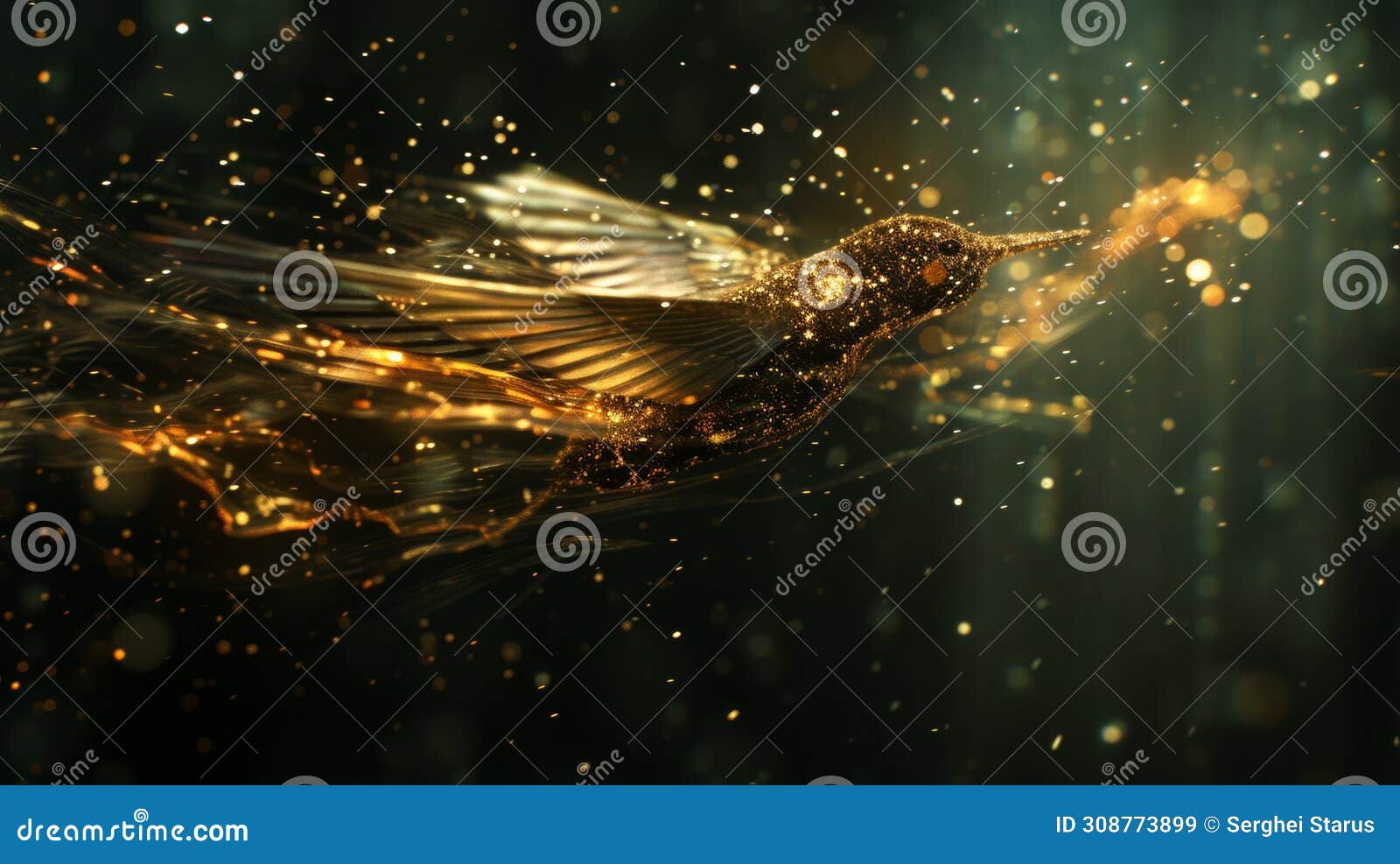 A Bird Flying through the Air with Sparks and Glitter, AI Stock ...