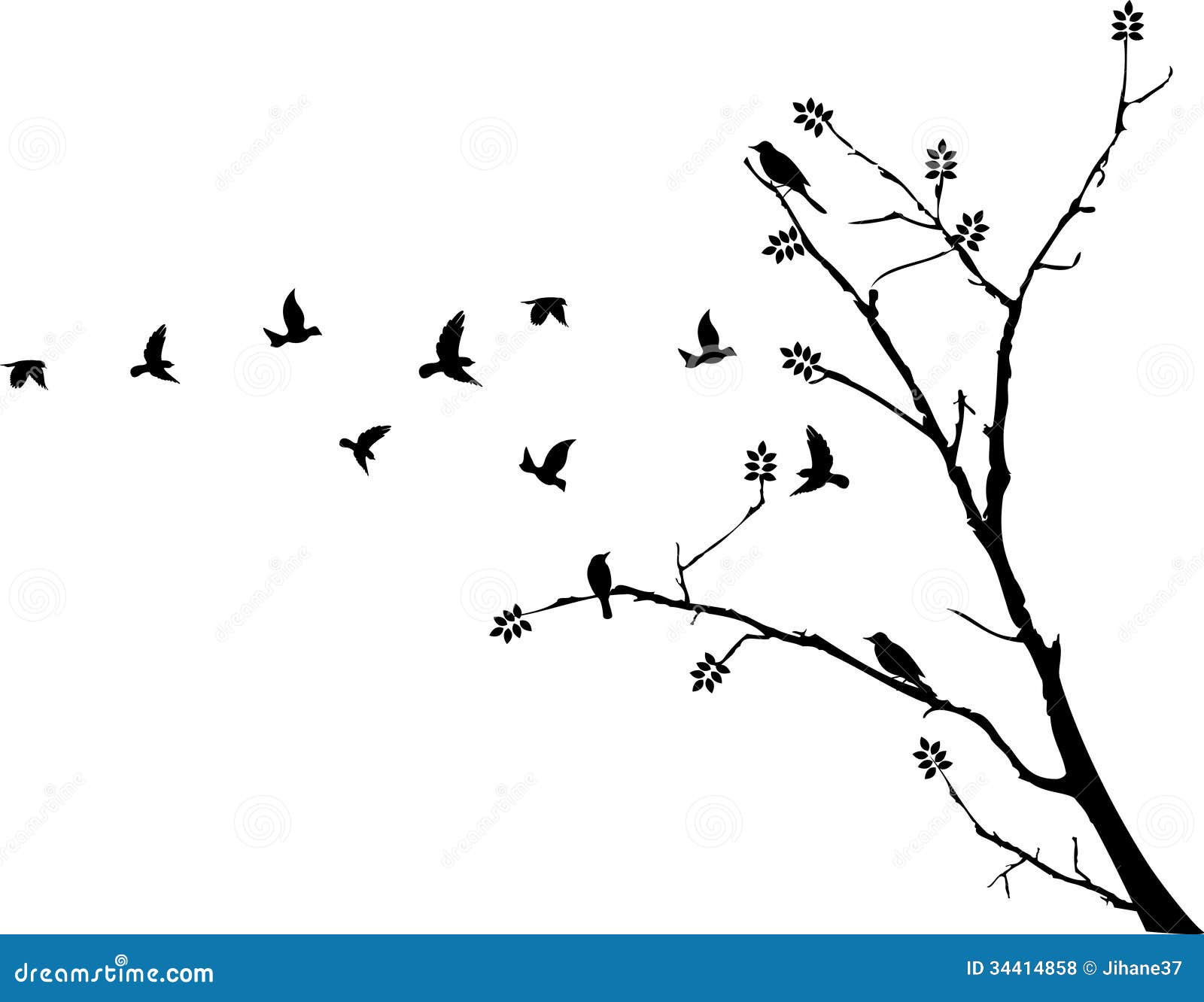Bird Flying Around a Tree Branch Stock Illustration - Illustration of ...