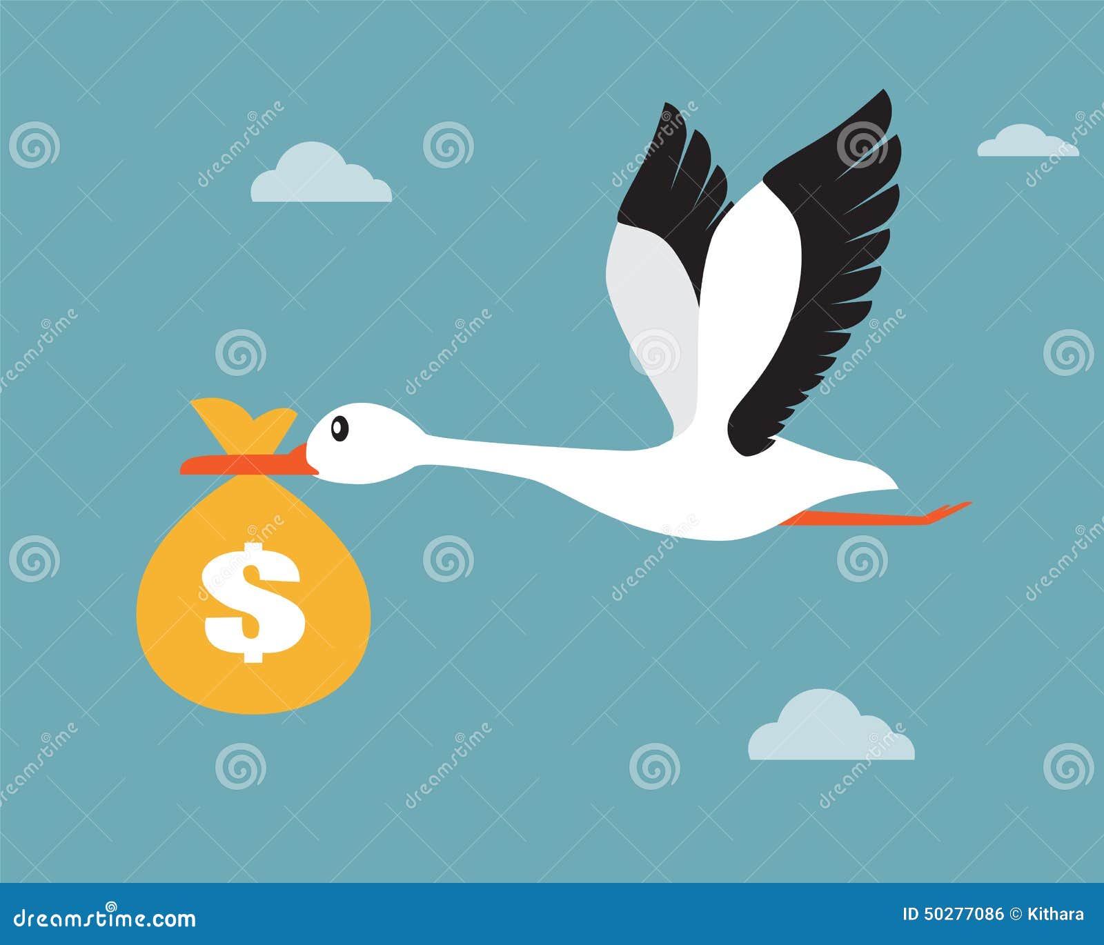 Bird flying with money bag stock vector. Illustration of idea - 50277086
