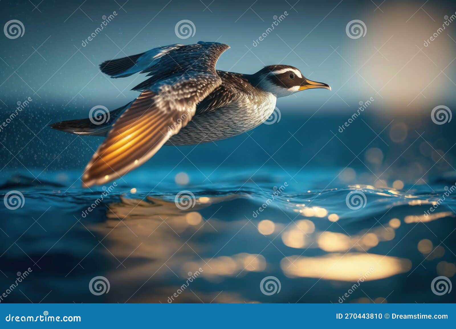 A Bird Flying Over the Water with Its Wings Spread Out. Stock ...