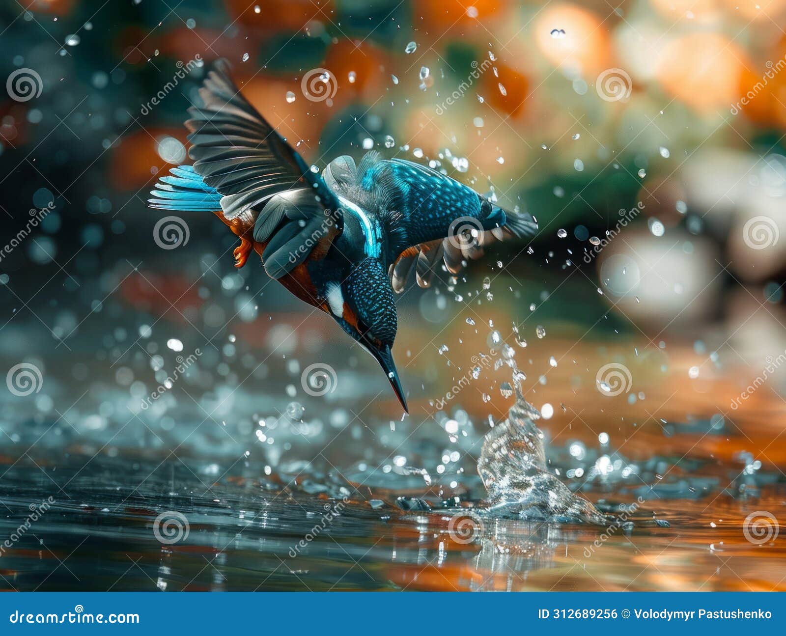 A Bird Flying Over Water with Splashes Stock Photo - Image of bird ...