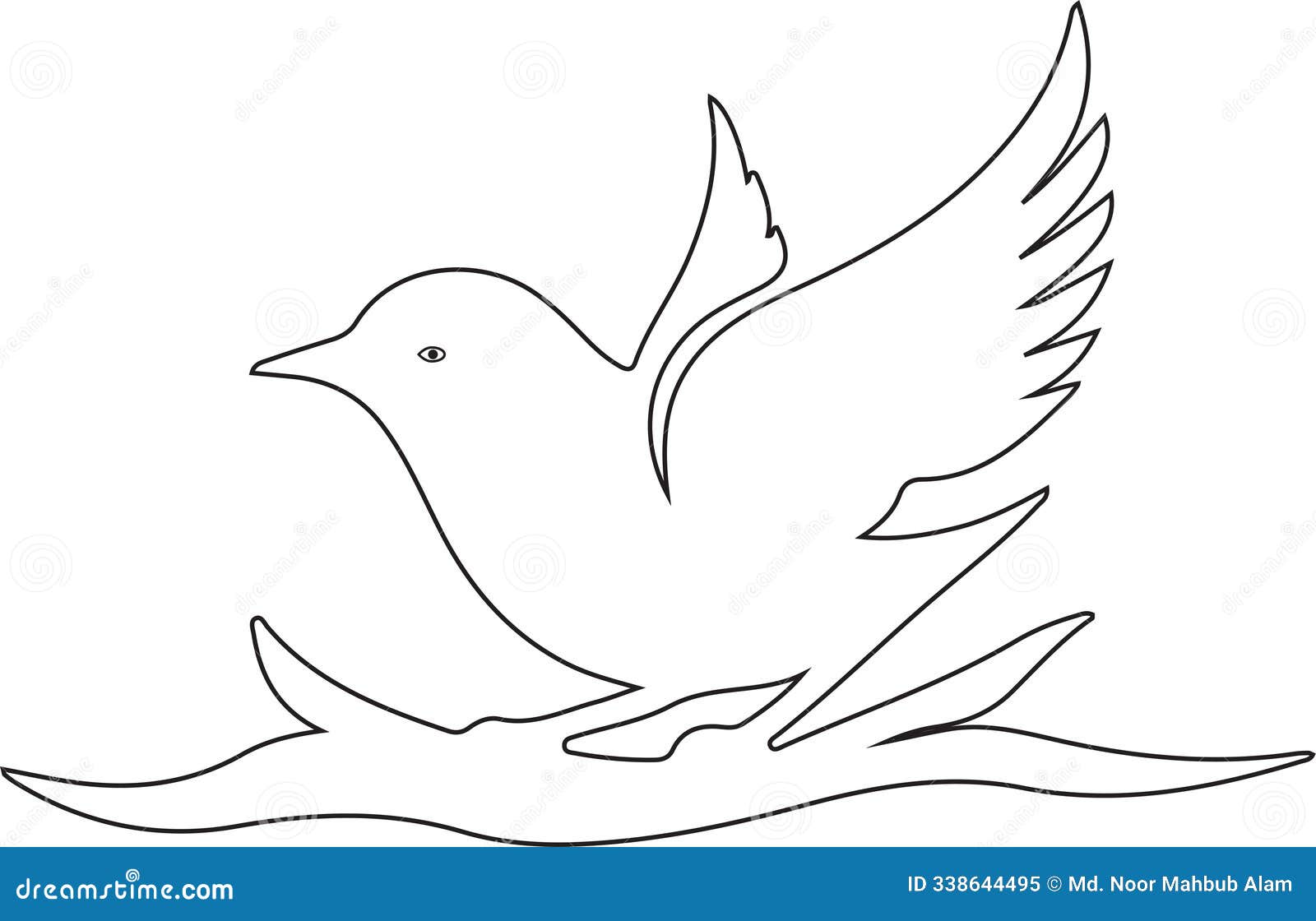 A Bird with a Flying Pose on a Tree Branch in a Charming, Line Art ...