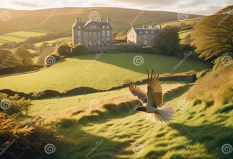 A Bird Flying. the Scene Captures the Beauty Stock Illustration ...
