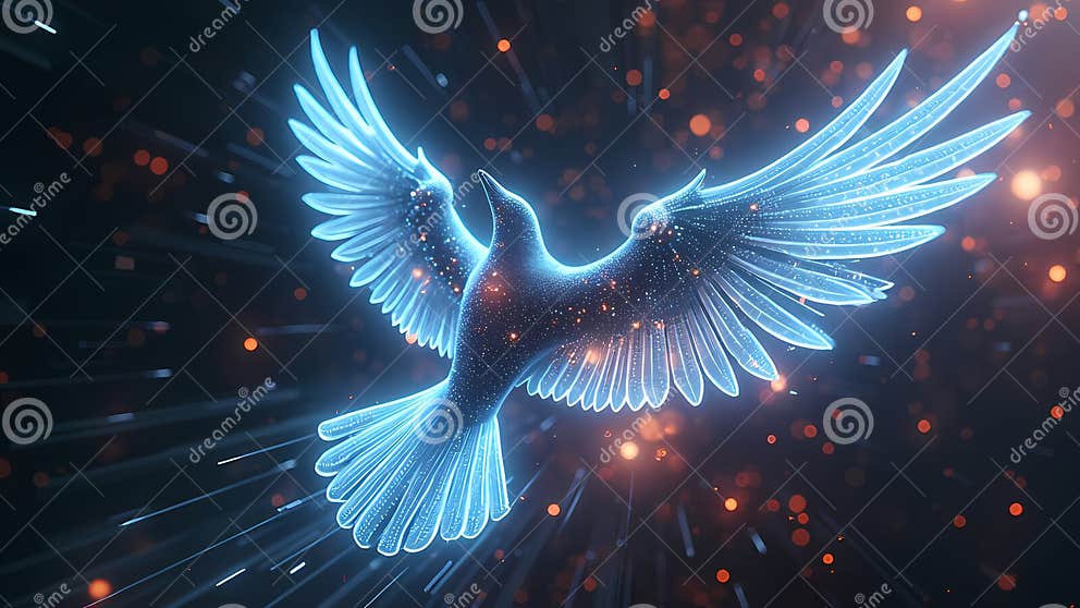 Bird Flying through Vortex of Particles in Space Stock Image - Image of ...