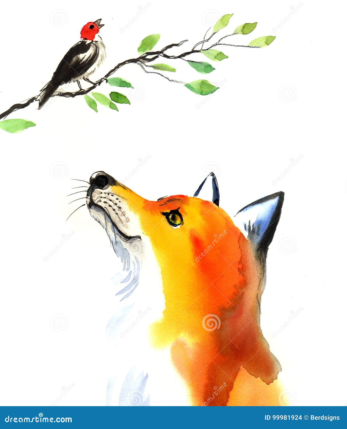 Bird and fox stock illustration. Illustration of drawing - 99981924