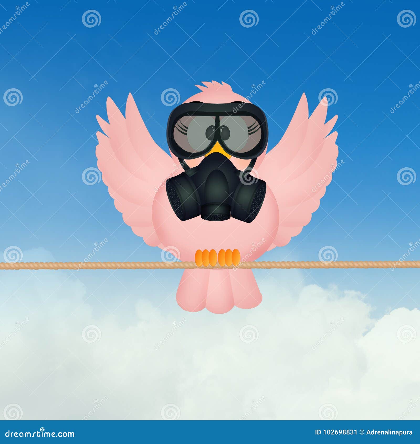 Bird with a gas mask stock illustration. Illustration of protection ...