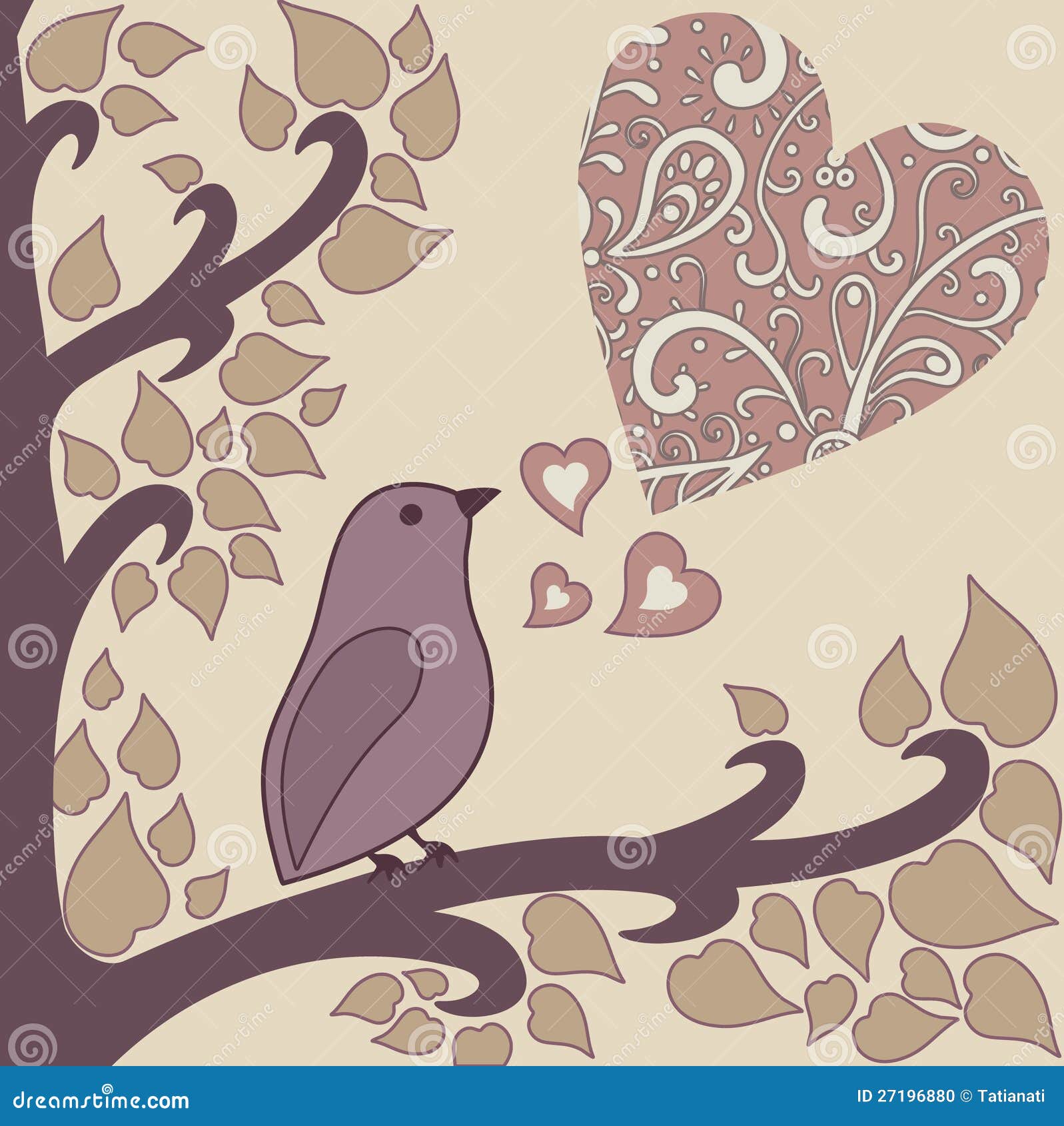 Bird-and-heart stock vector. Illustration of decor, line - 27196880