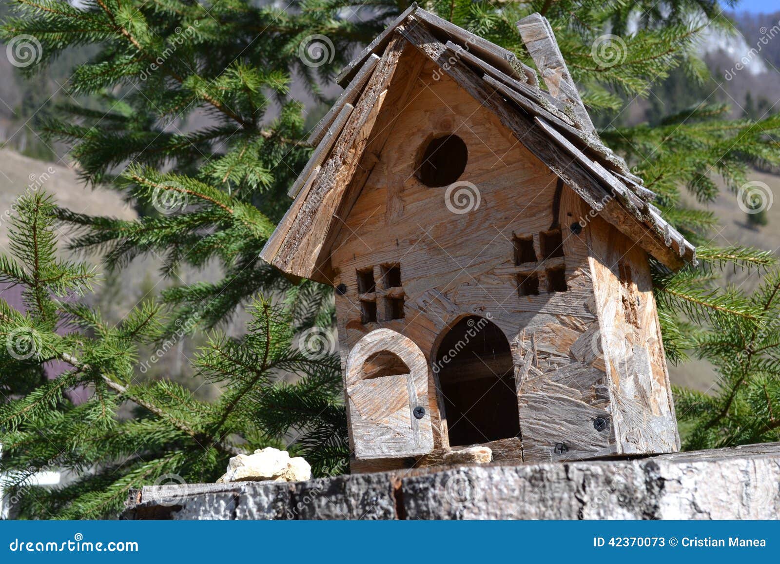 Bird House on a Chopped Tree Trunk Stock Image - Image of park ...
