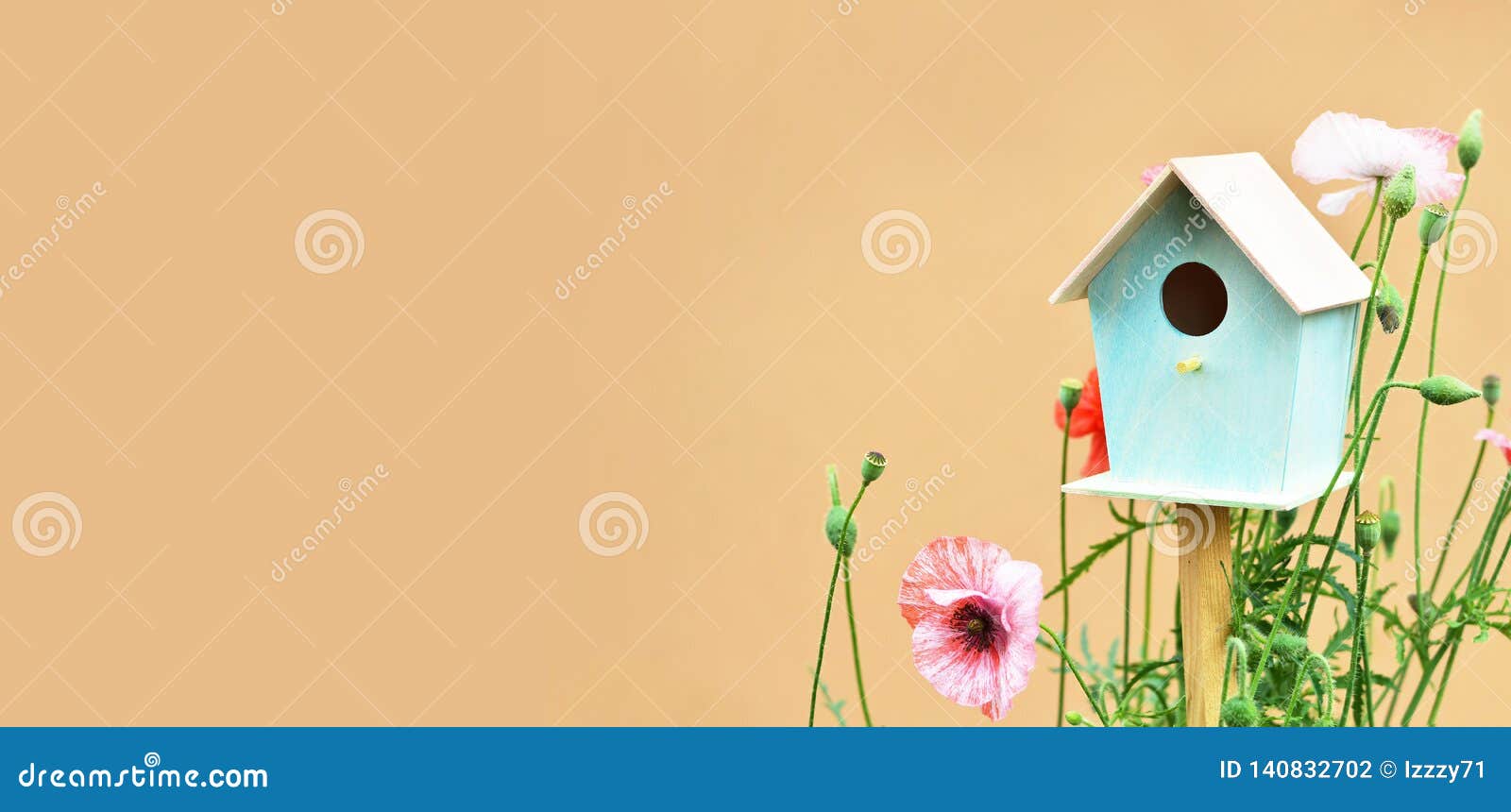 Bird House and Spring Flowers in the Garden Stock Photo - Image of nest ...