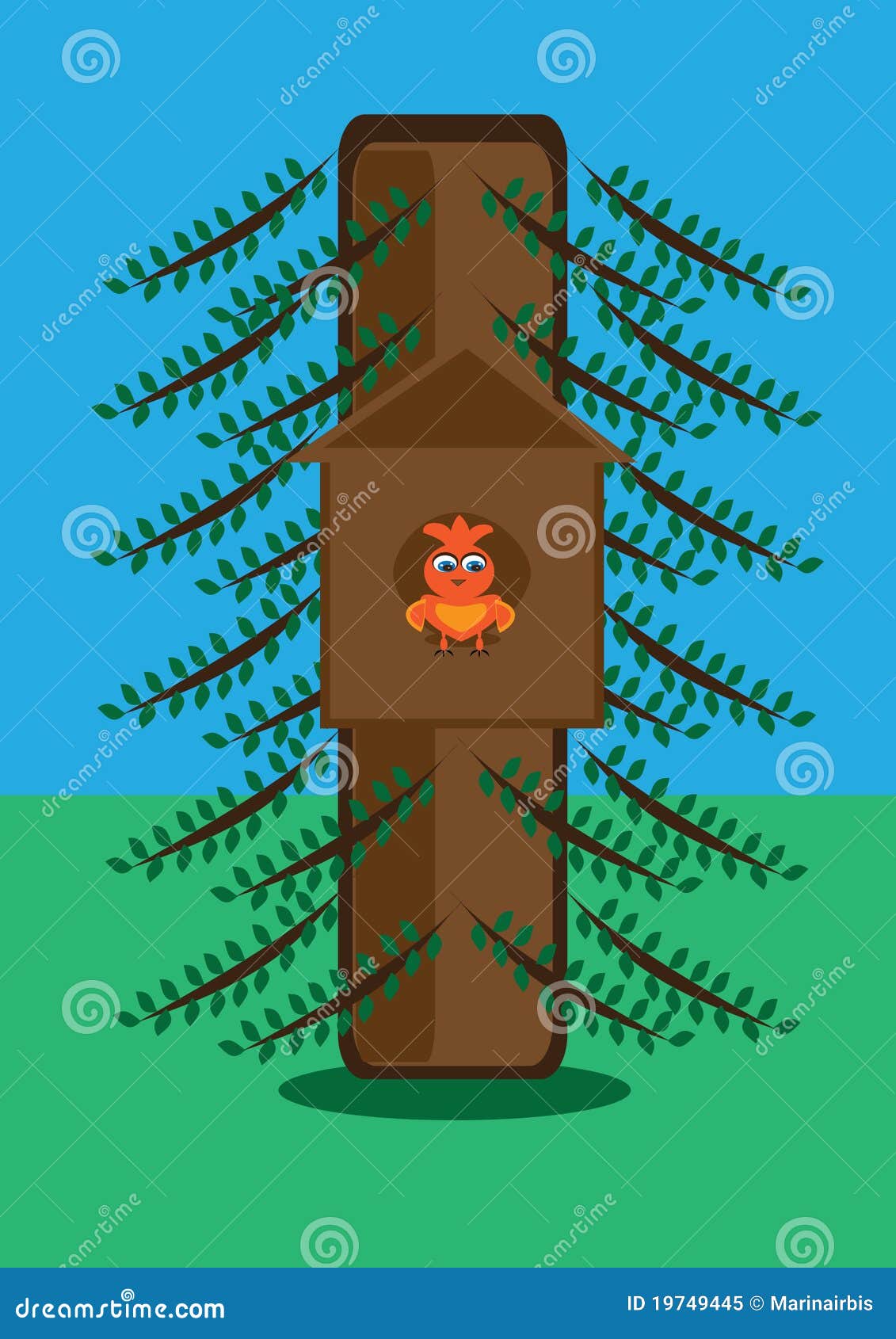Bird in house on tree stock vector. Illustration of cozy - 19749445