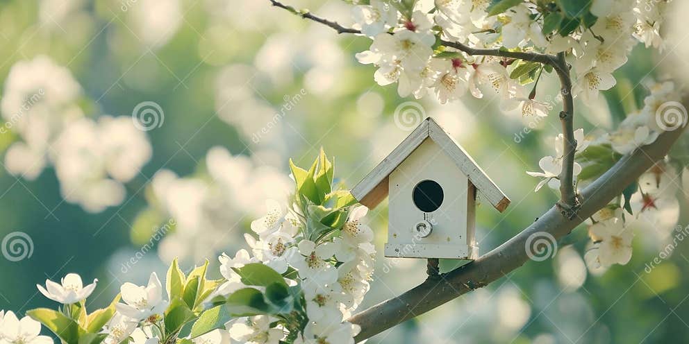 Bird House on a Tree Bird House on a Branch Stock Photo - Image of ...