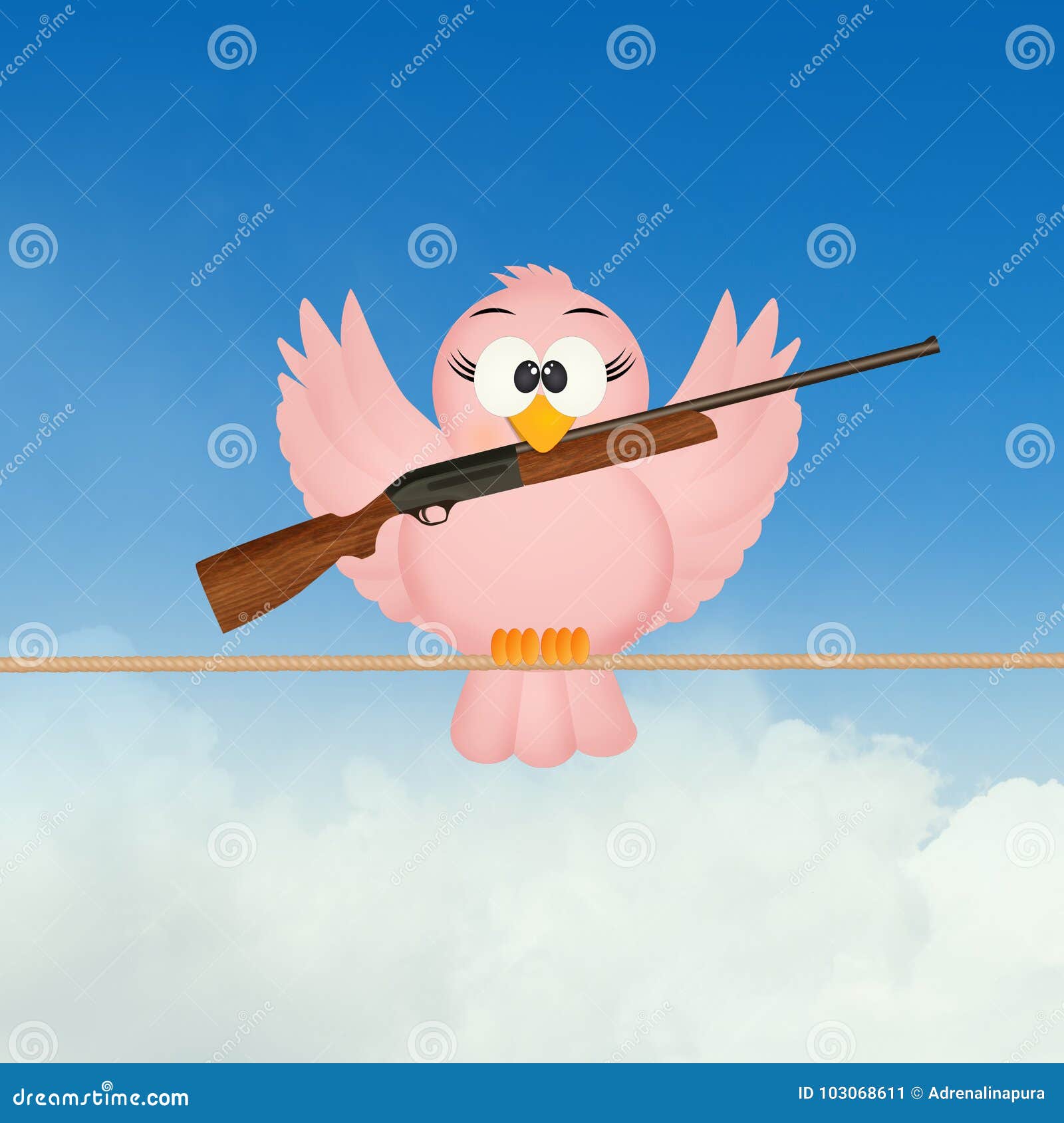 Bird with hunting rifle stock illustration. Illustration of bird ...