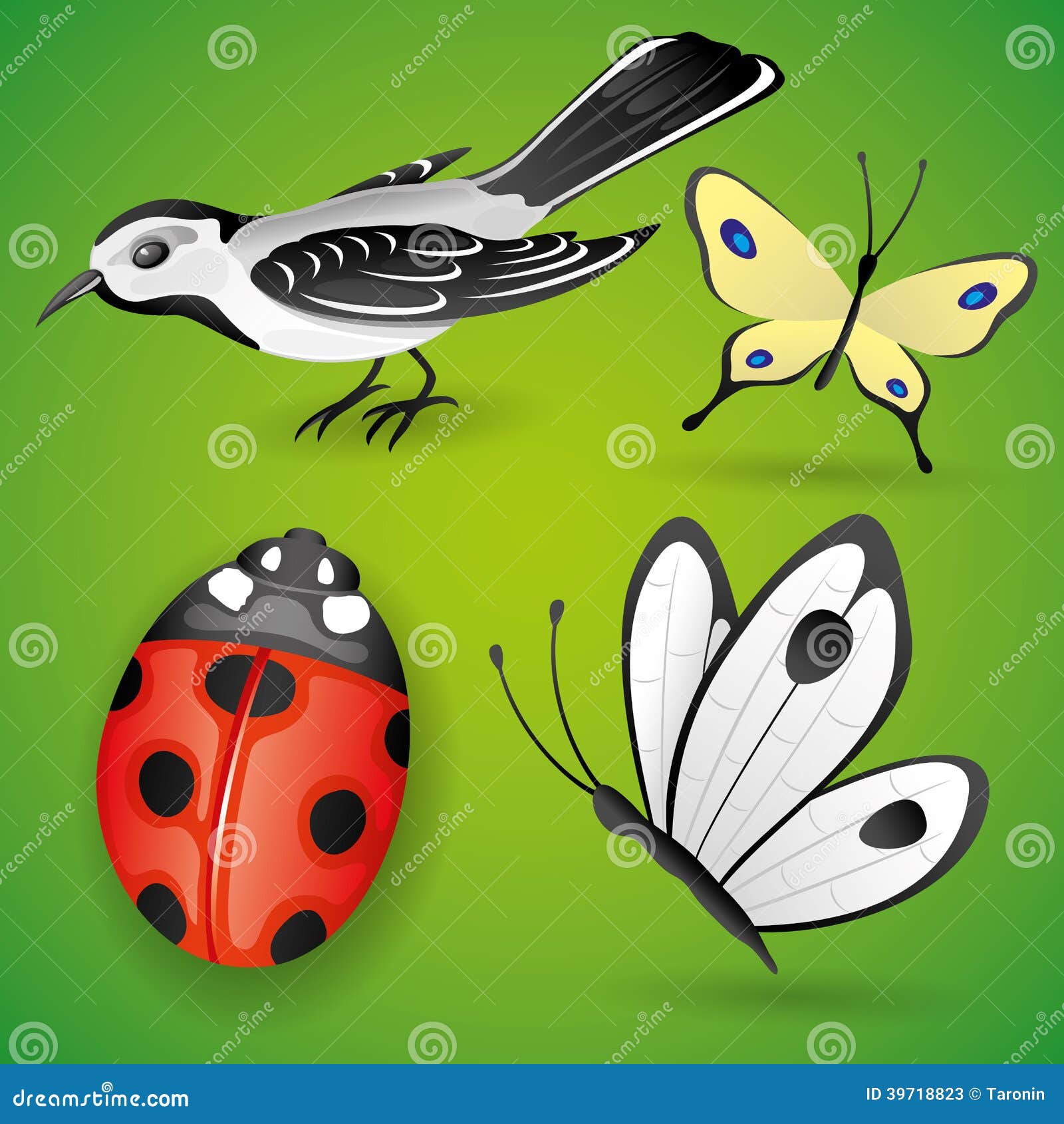 Bird and insects. stock vector. Illustration of character - 39718823