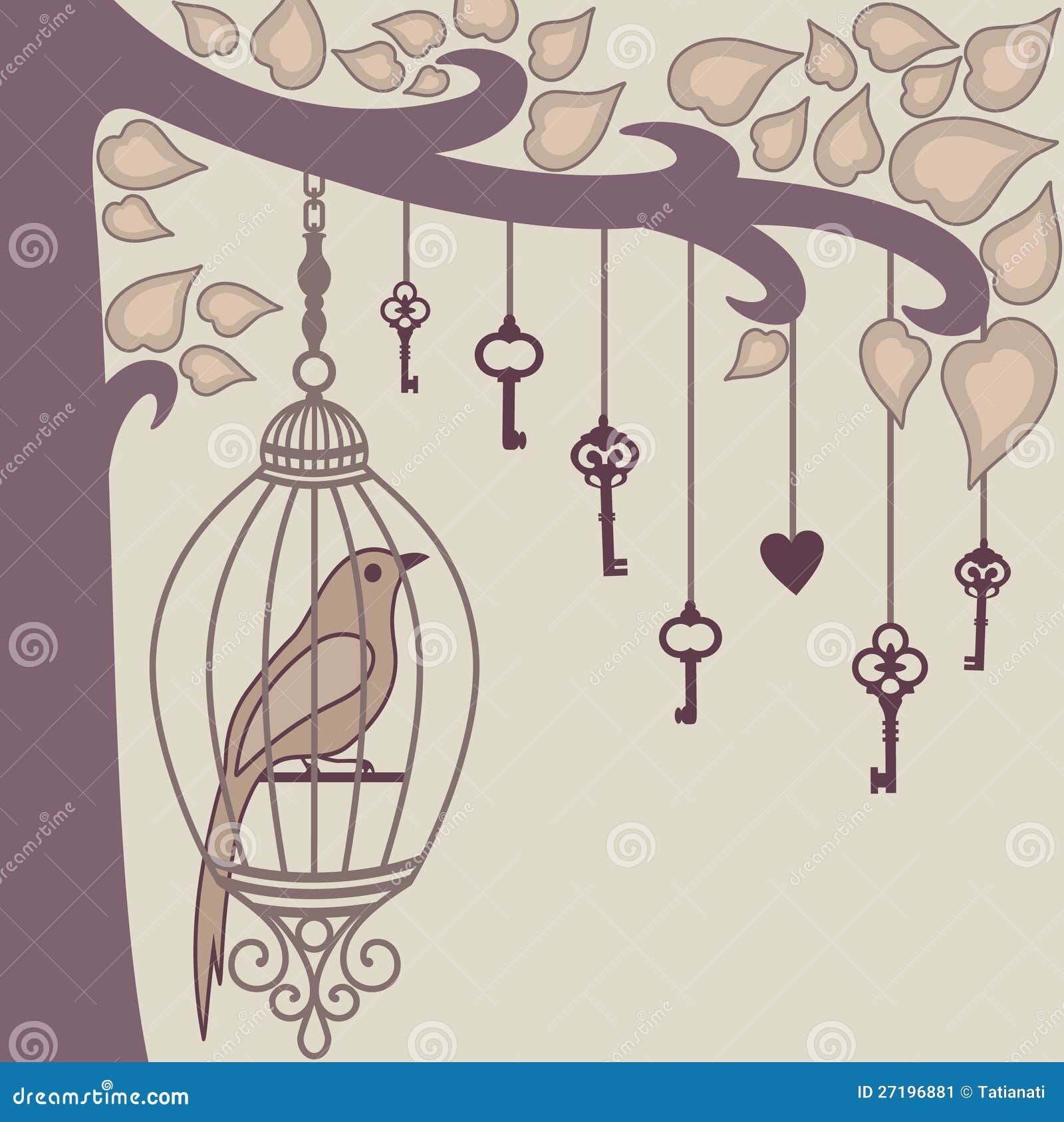 Bird-and-keys-from-it`s-cage Stock Vector - Illustration of heart ...