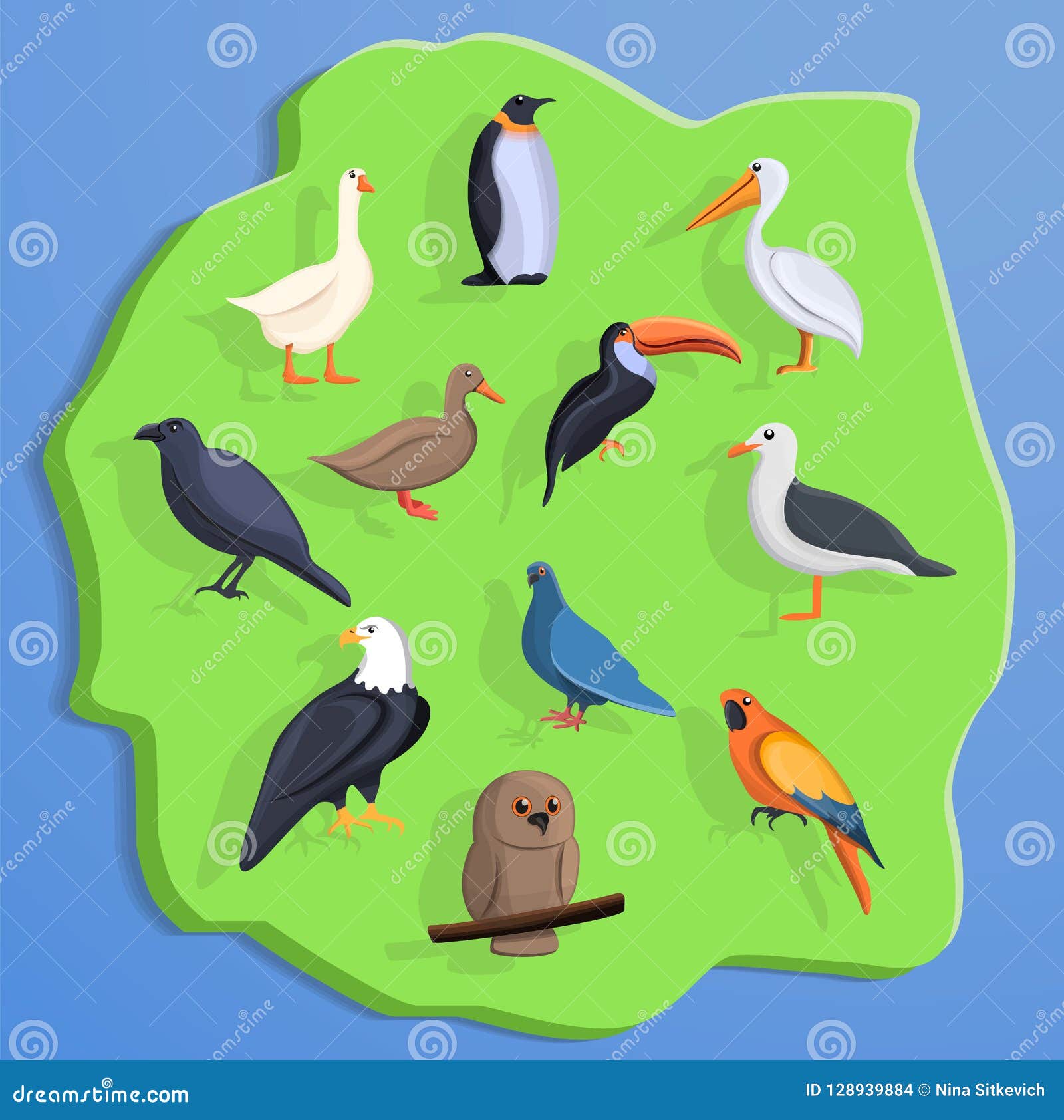 Bird Land Concept Background, Cartoon Style Stock Vector - Illustration ...