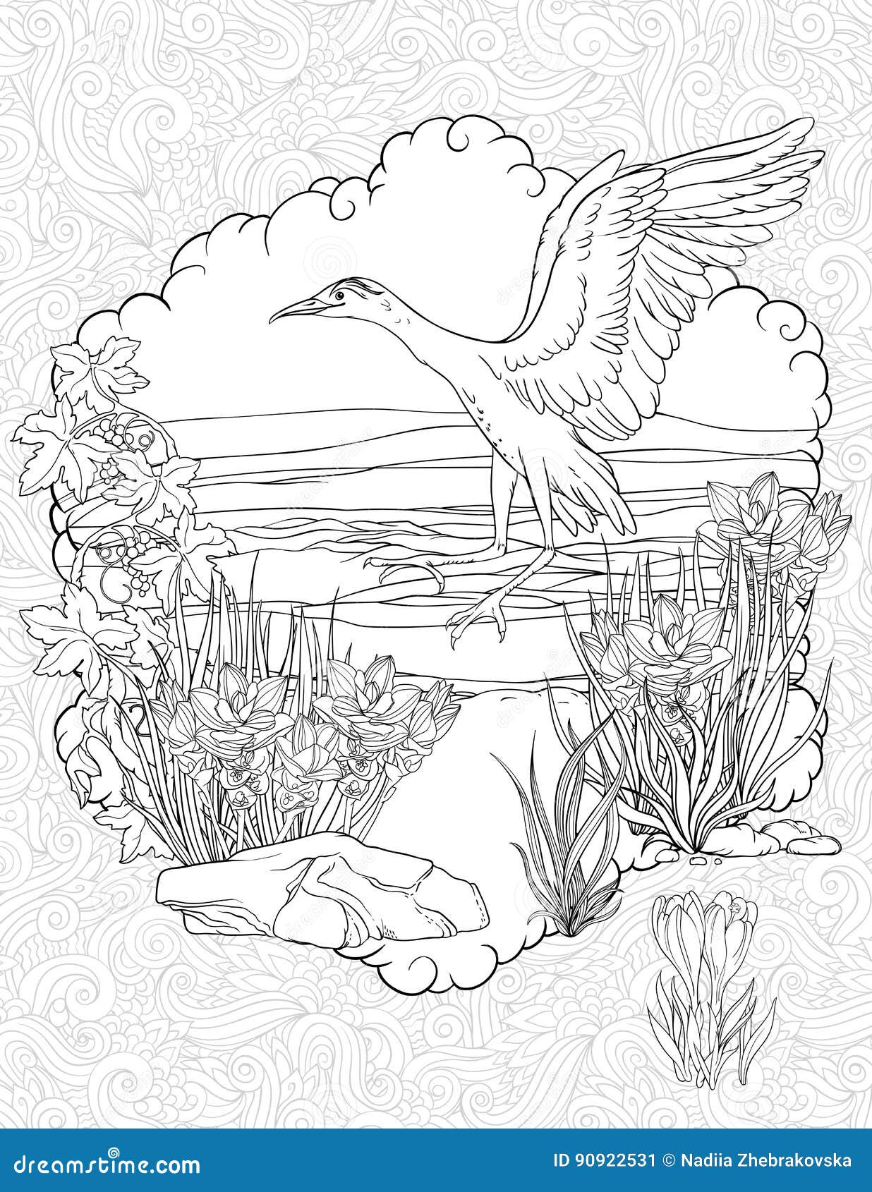 Bird Landing in a Grass on a River Stock Vector - Illustration of ...
