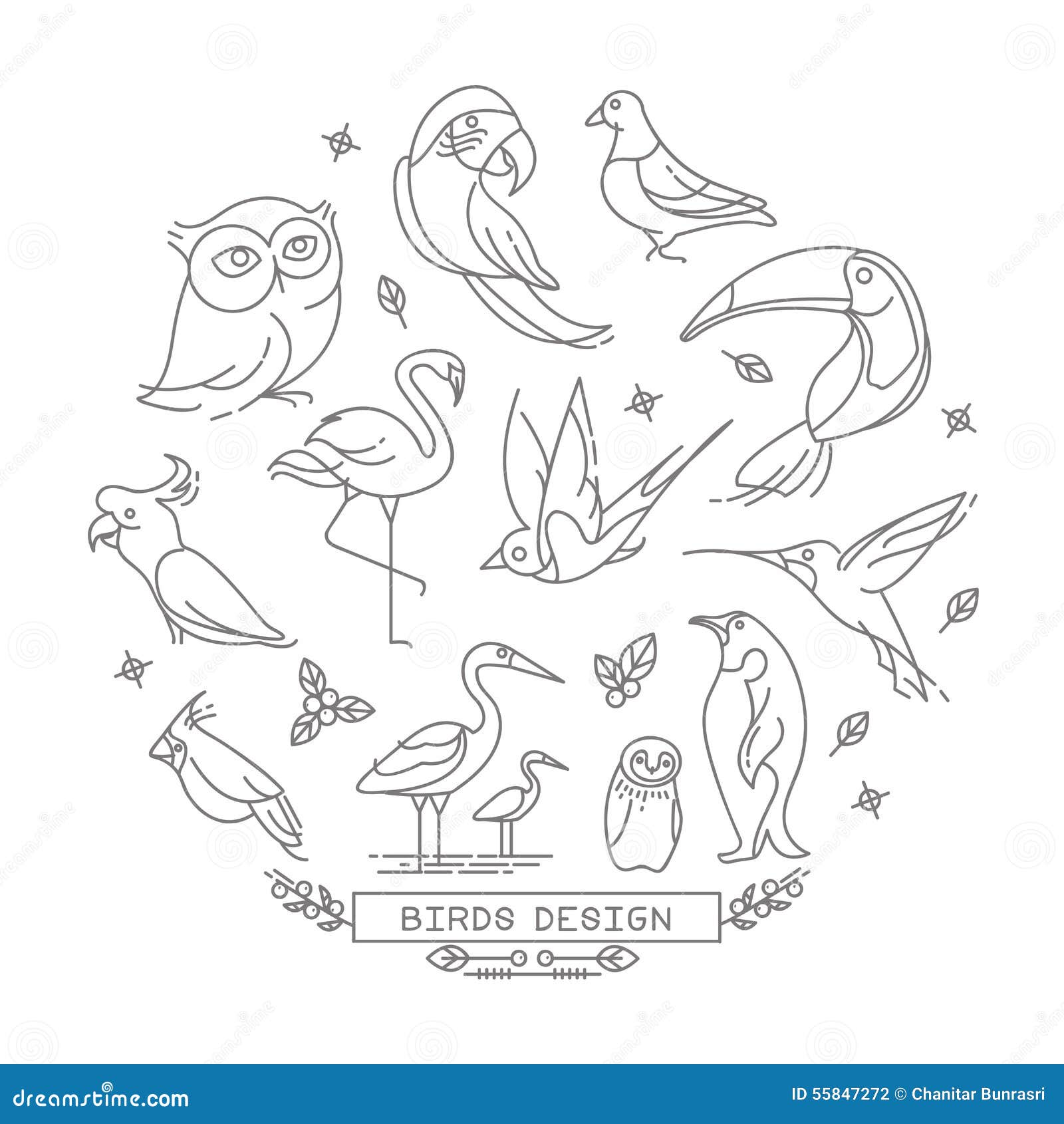 Bird Line Icons with Outline Style Stock Vector - Illustration of icons ...