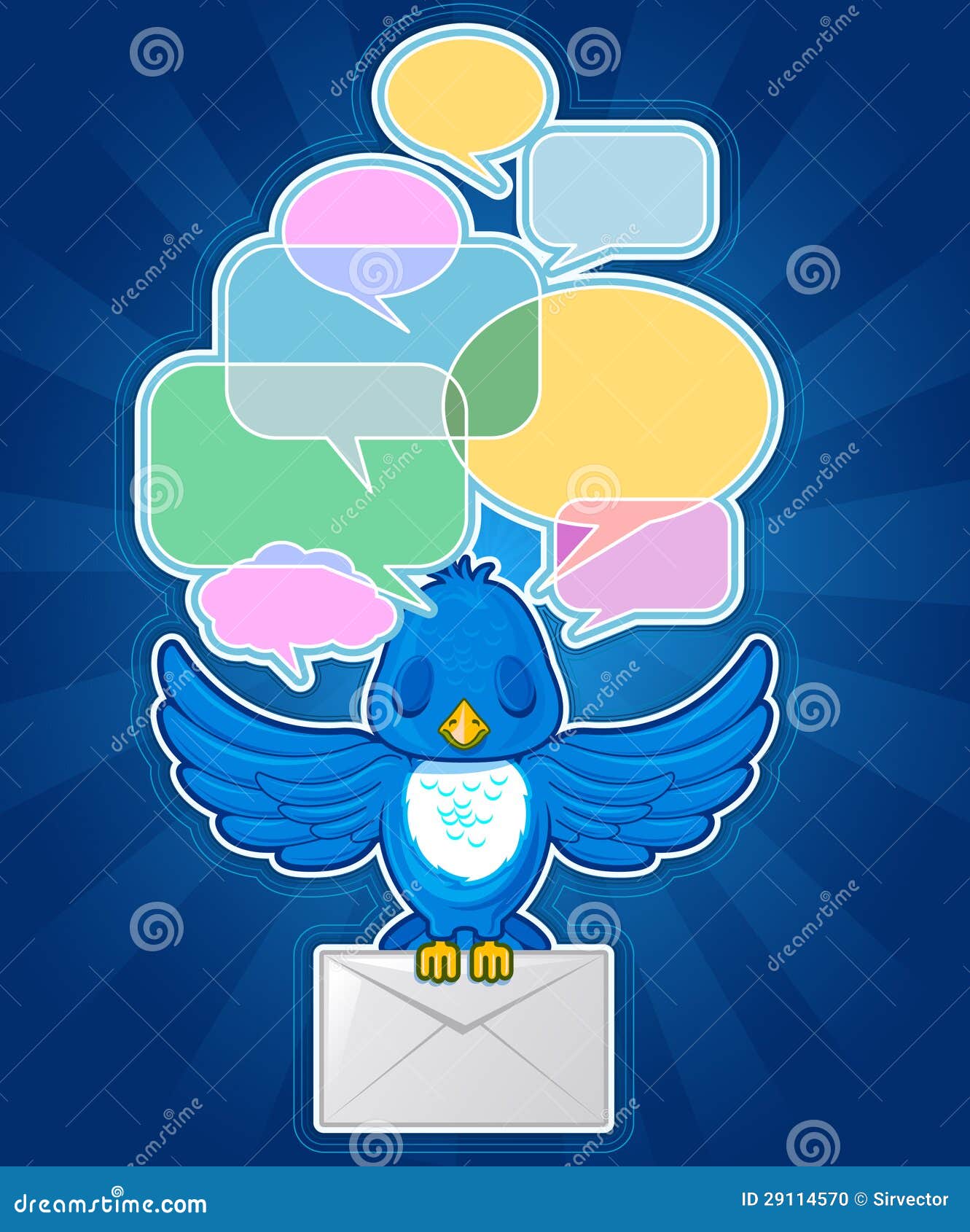 Bird with Mail and Text Balloons Stock Illustration - Illustration of ...