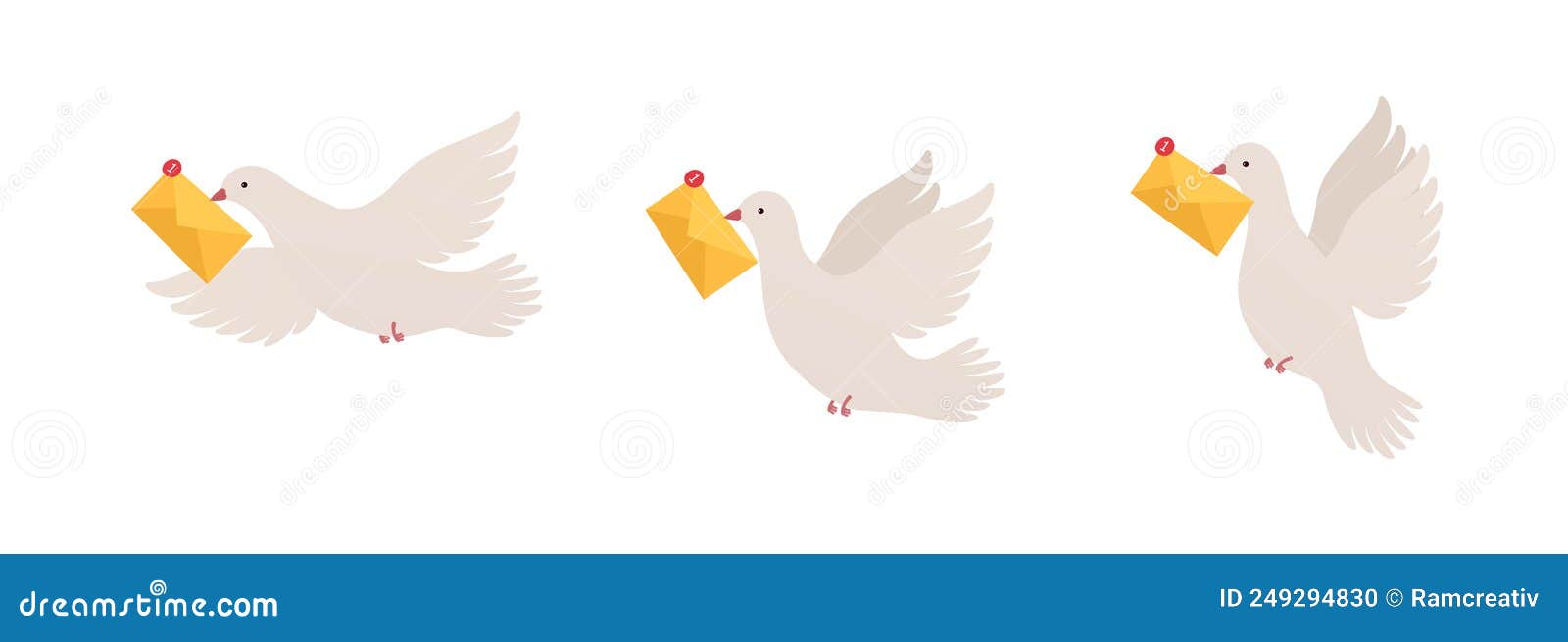 Bird with Message in Different Positions. Pigeon with Envelope Stock ...