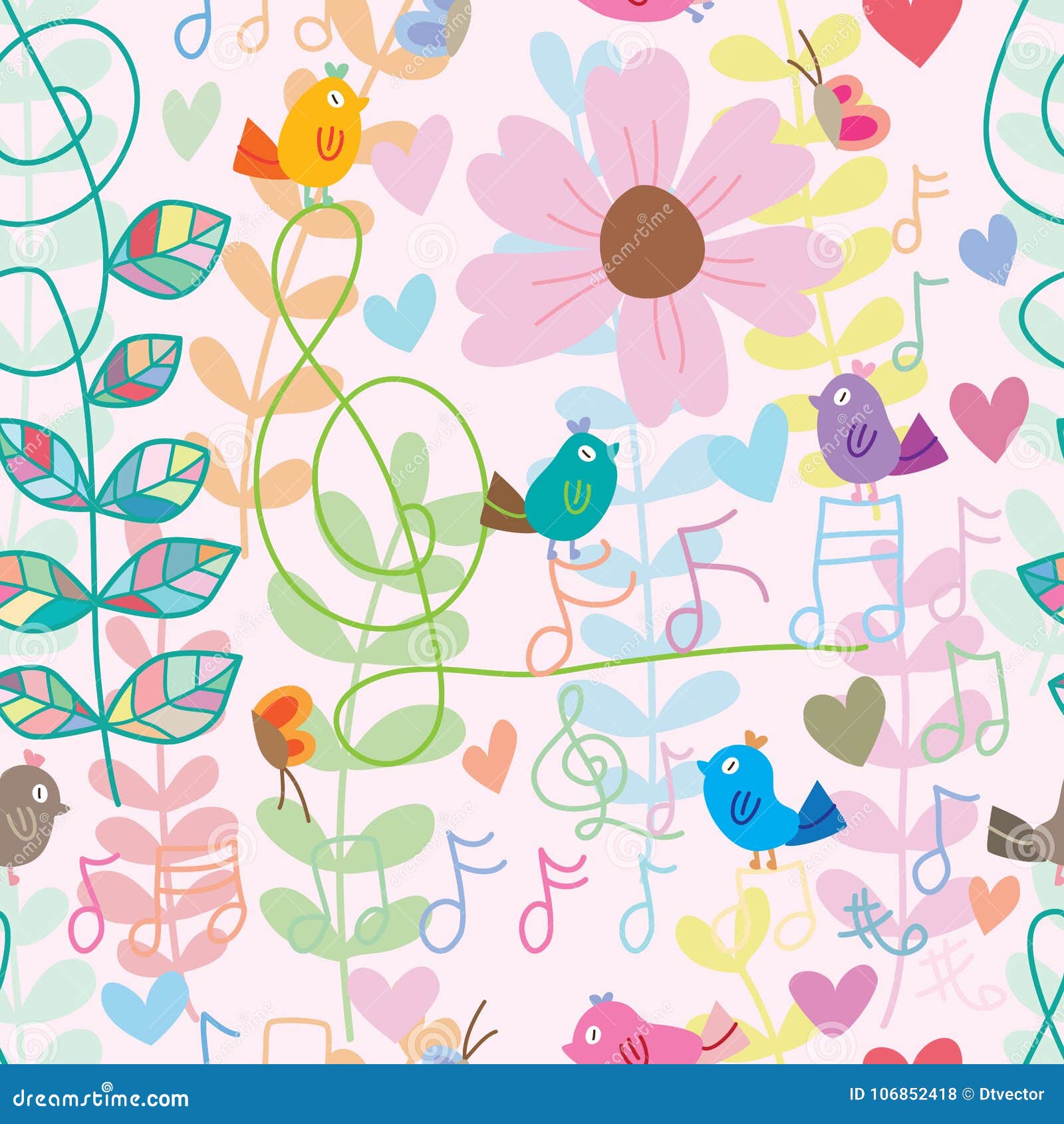 Bird Music Note Colorful Style Seamless Pattern Stock Vector ...