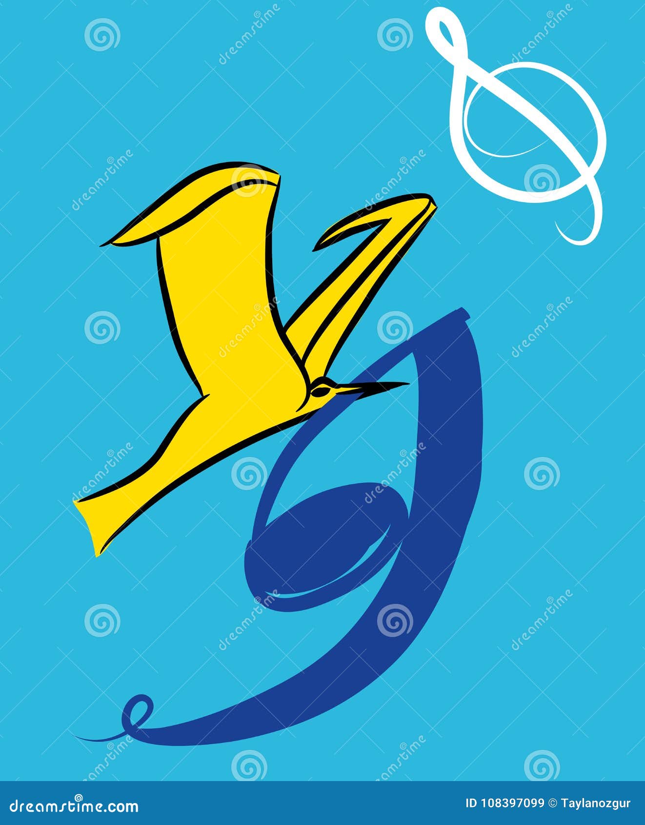 Bird with music note. stock vector. Illustration of brown - 108397099