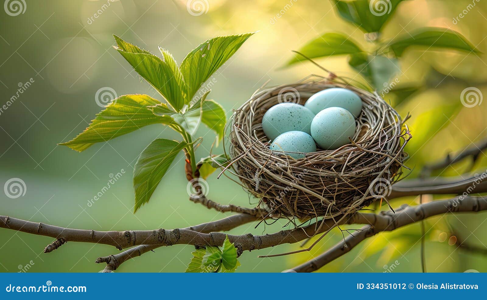 Bird Nest with Blue Eggs on a Tree Branch Stock Illustration ...