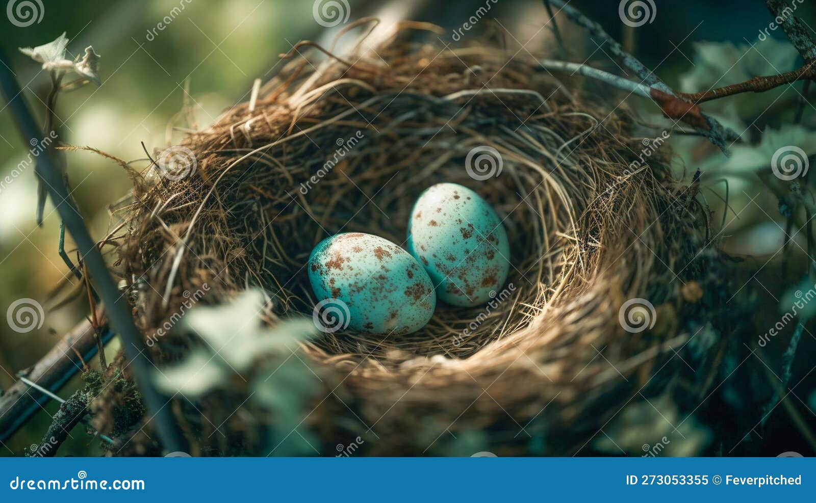 Bird Nest with Spotted Robin Eggs within in the Tree - Generative AI ...