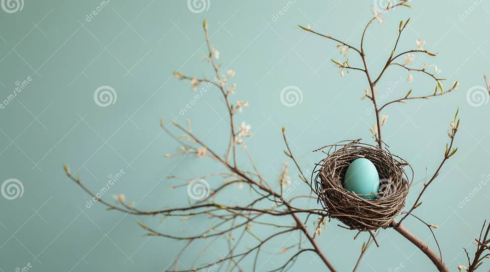 A Bird Nesting a Blue Egg on Blue Background Stock Image - Image of ...