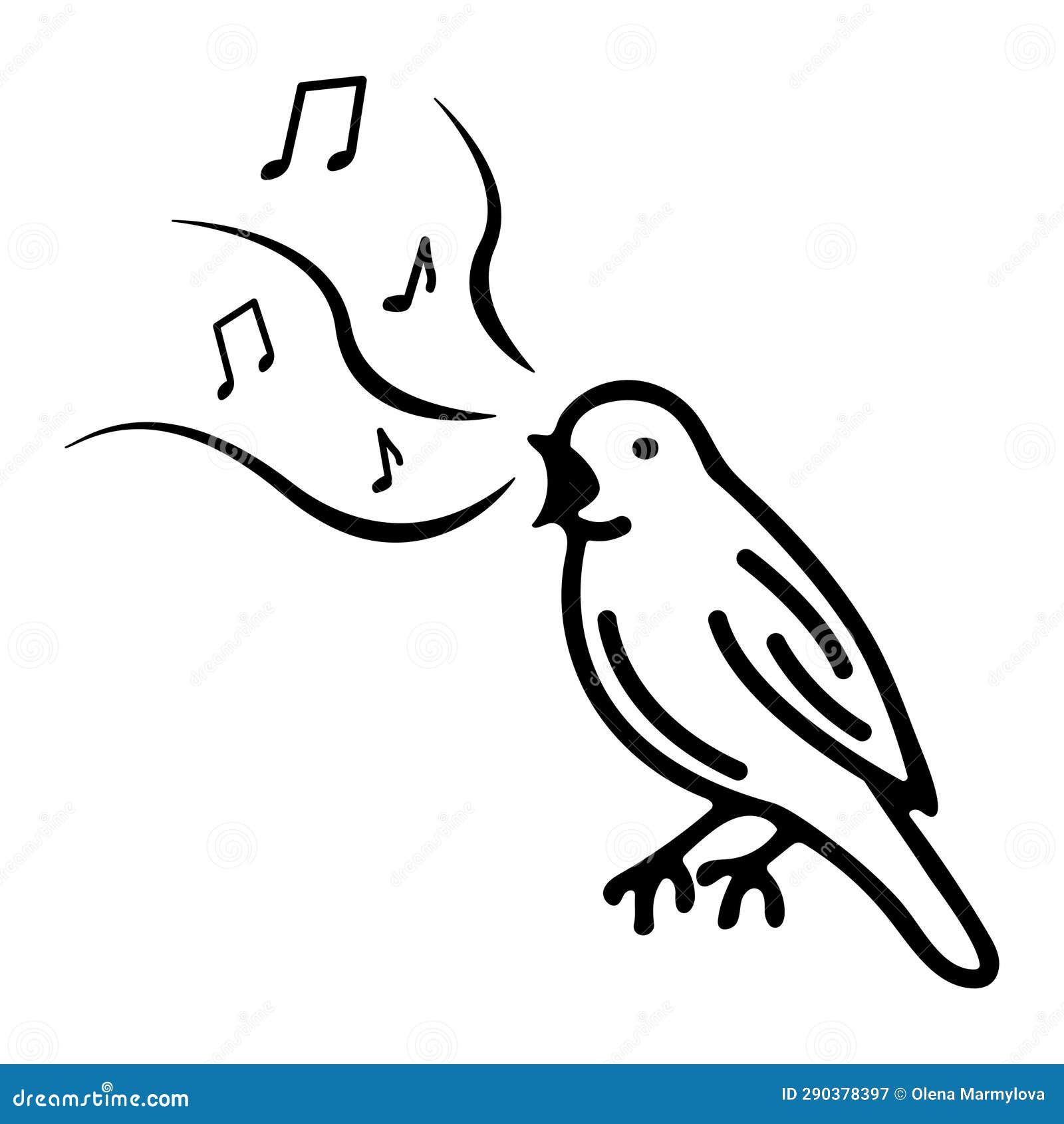 Bird Nightingale Singing Doodle Hand Drawn Icon. Outline Drawing Bird ...