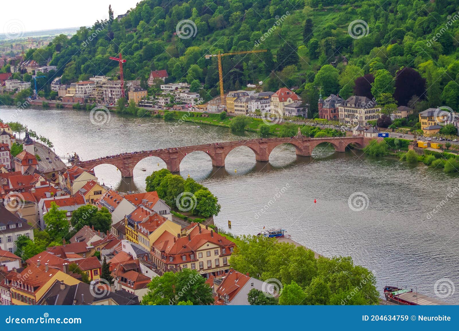 Bird Panoramic View Over Old Downtown in Heidelberg, Heidelberg ...