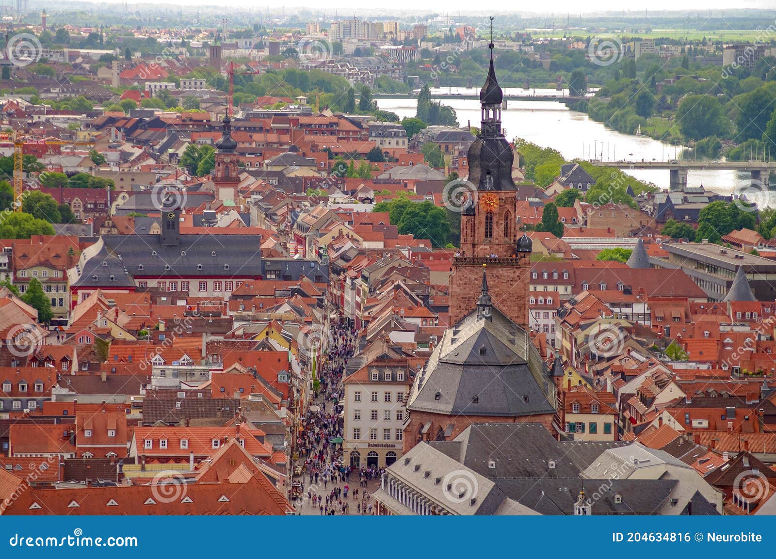 Bird Panoramic View Over Old Downtown in Heidelberg, Heidelberg ...