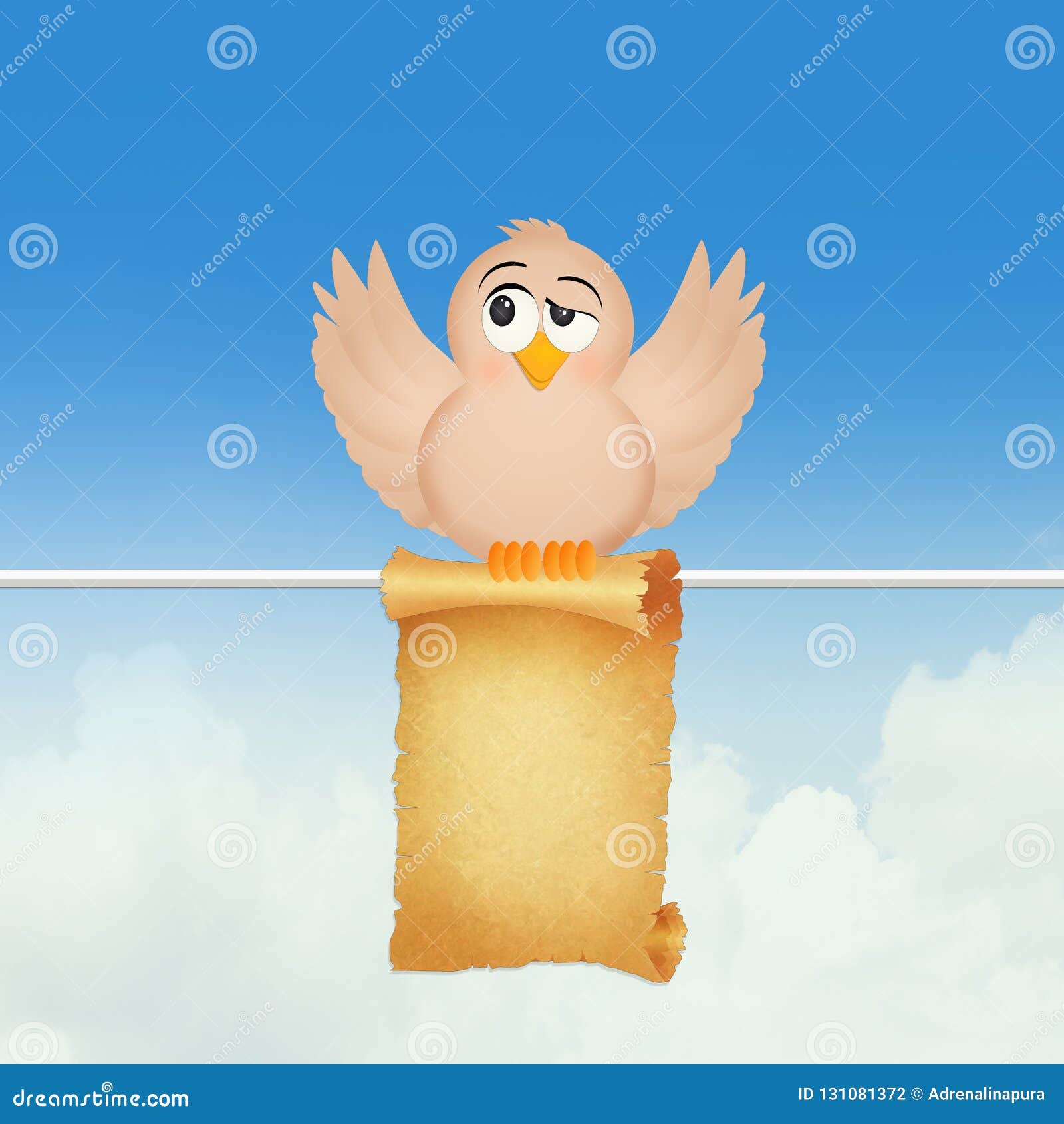 Bird with parchment stock illustration. Illustration of paper - 131081372