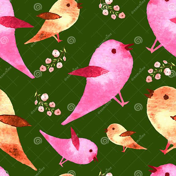 Bird pattern watercolor stock illustration. Illustration of green ...