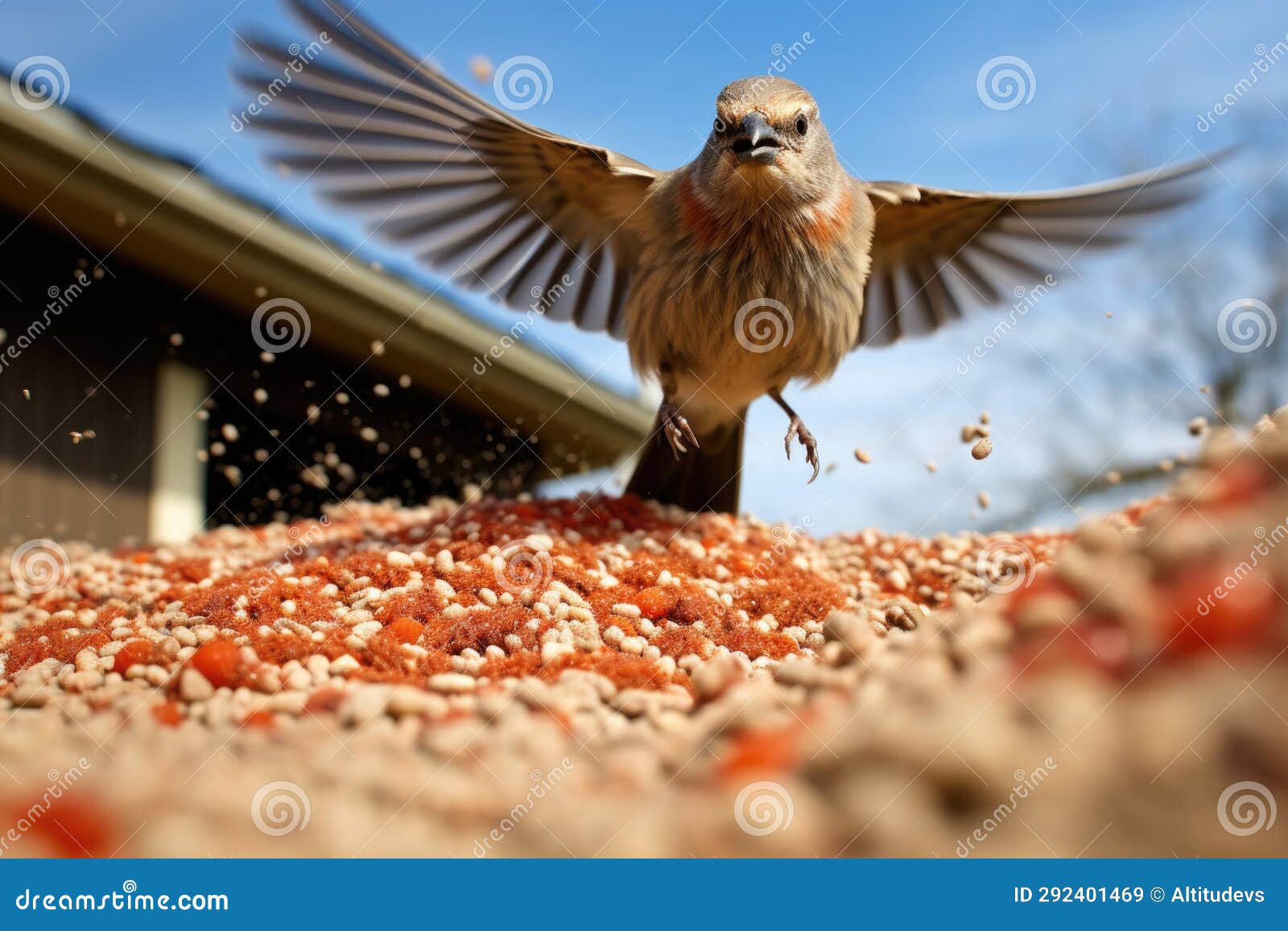 A Bird Pecking at a Large Pile of Seeds Stock Image - Image of wildlife ...