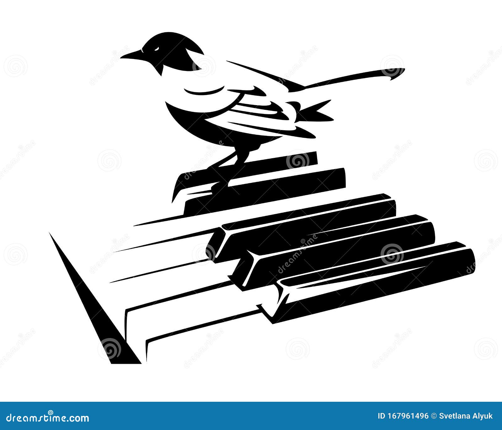 Bird and Piano Keys Black and White Vector Design Stock Vector ...