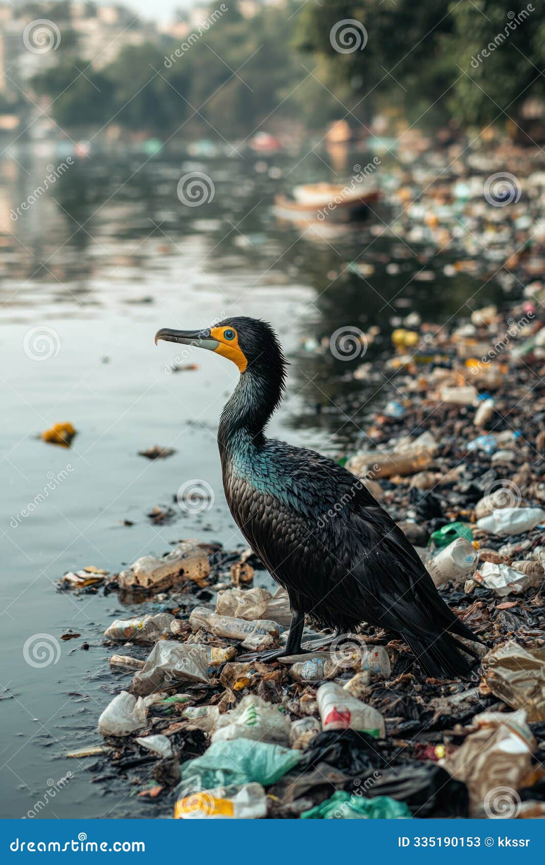 Bird Plastic Pollution, a Bird Surrounded by Plastic Waste Near a ...