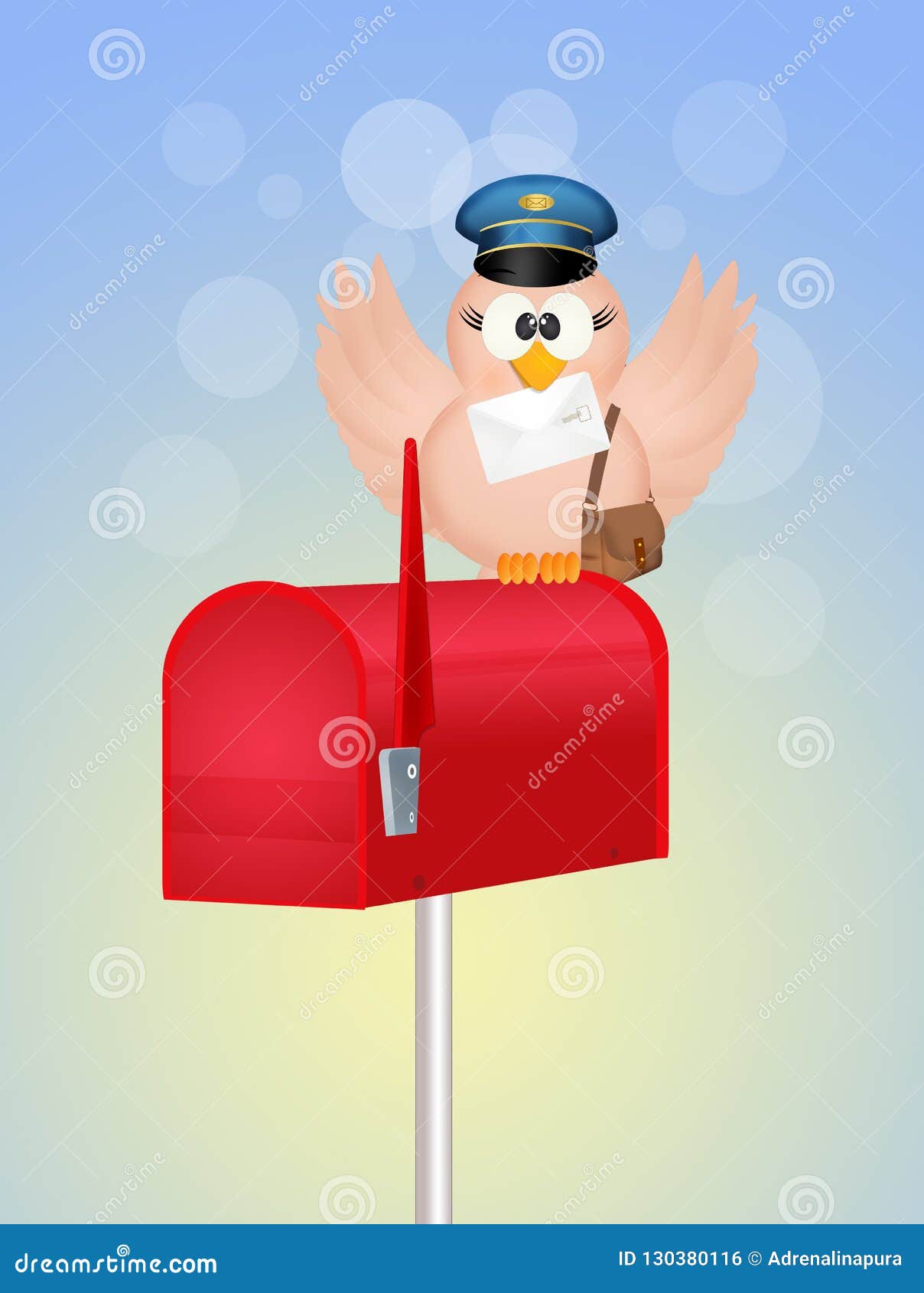 Bird postman on mailbox stock illustration. Illustration of envelope ...