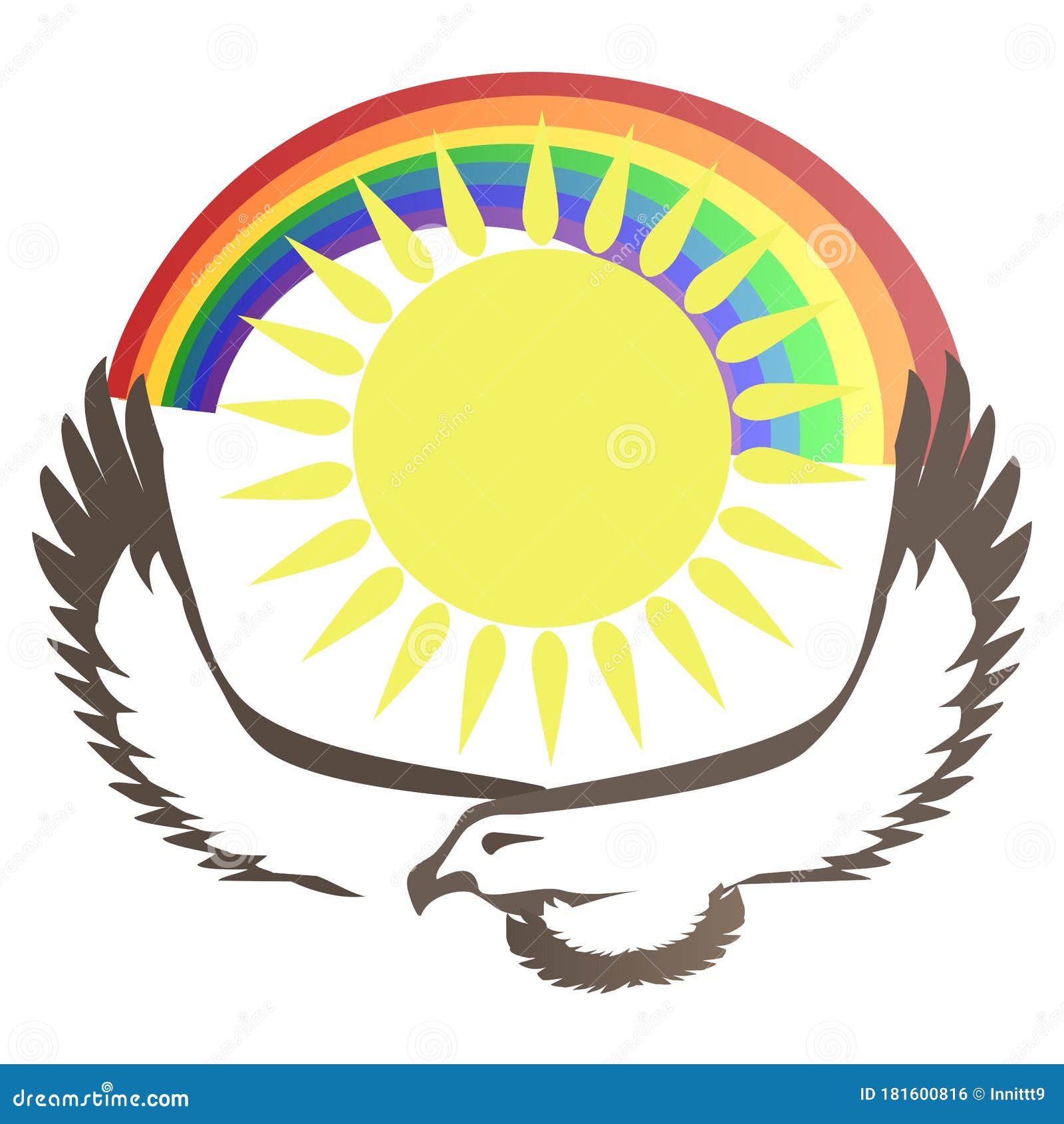 Bird Of Prey Hawk With Outstretched Wings On A Background Of Sky, Sun ...