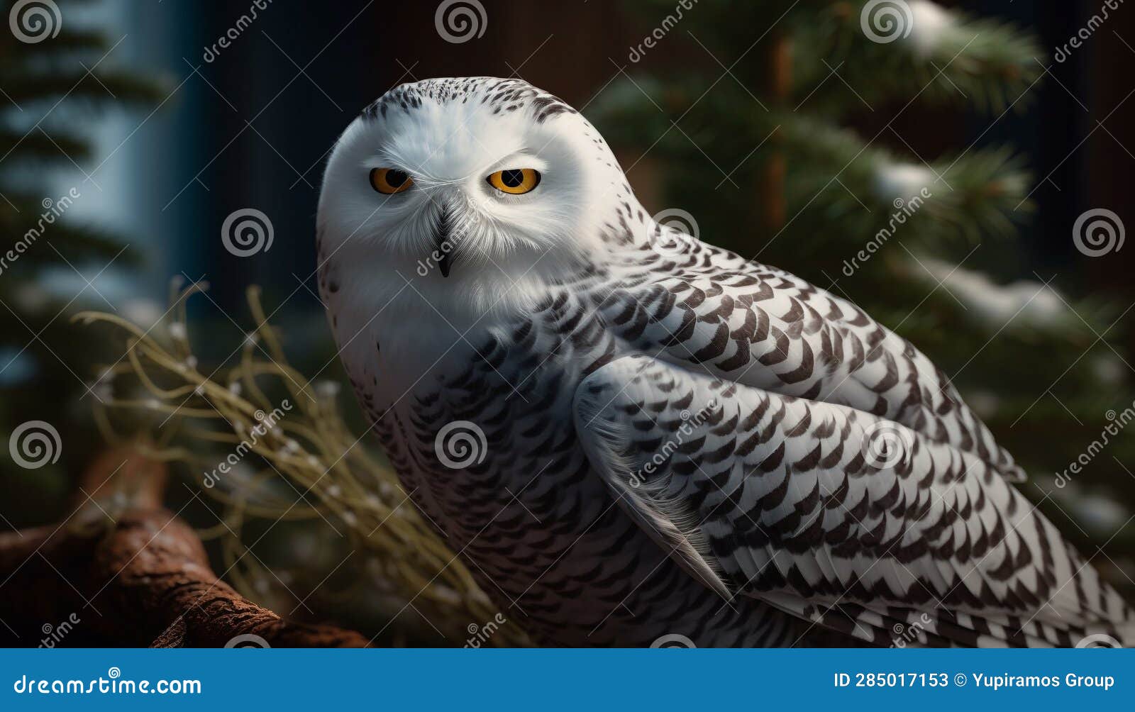 Bird of Prey Perching on Branch, Staring with Intense Yellow Eye ...