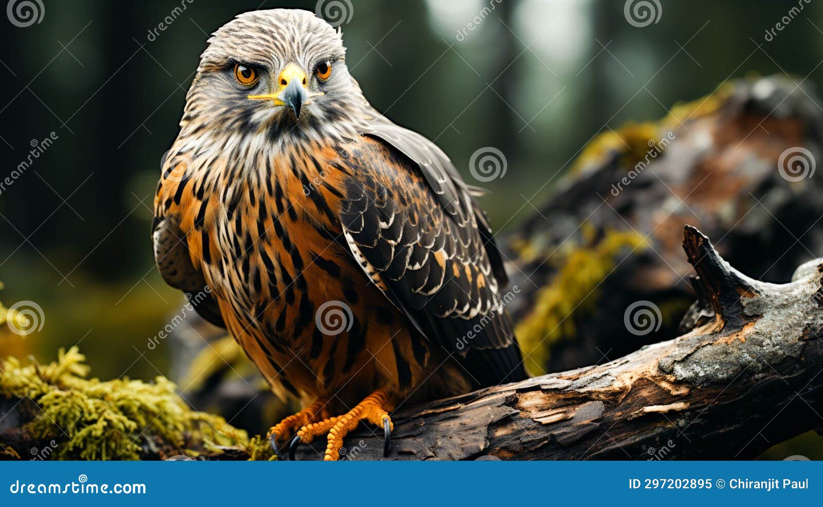 Bird of Prey Perching on Branch Staring with Intense Yellow Eyes Stock ...