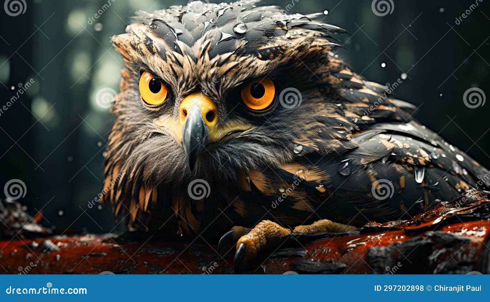 Bird of Prey Perching on Branch Staring with Intense Yellow Eyes Stock ...