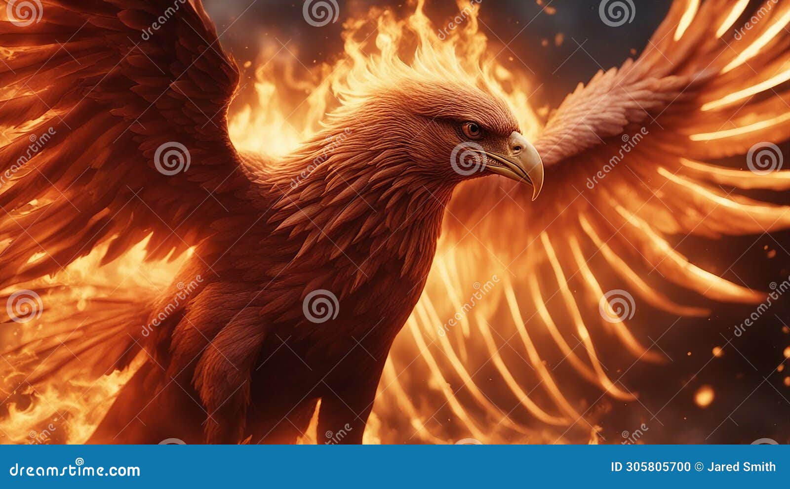 A Phoenix Rises From The Ashes With Burning Wings Royalty-Free Stock ...