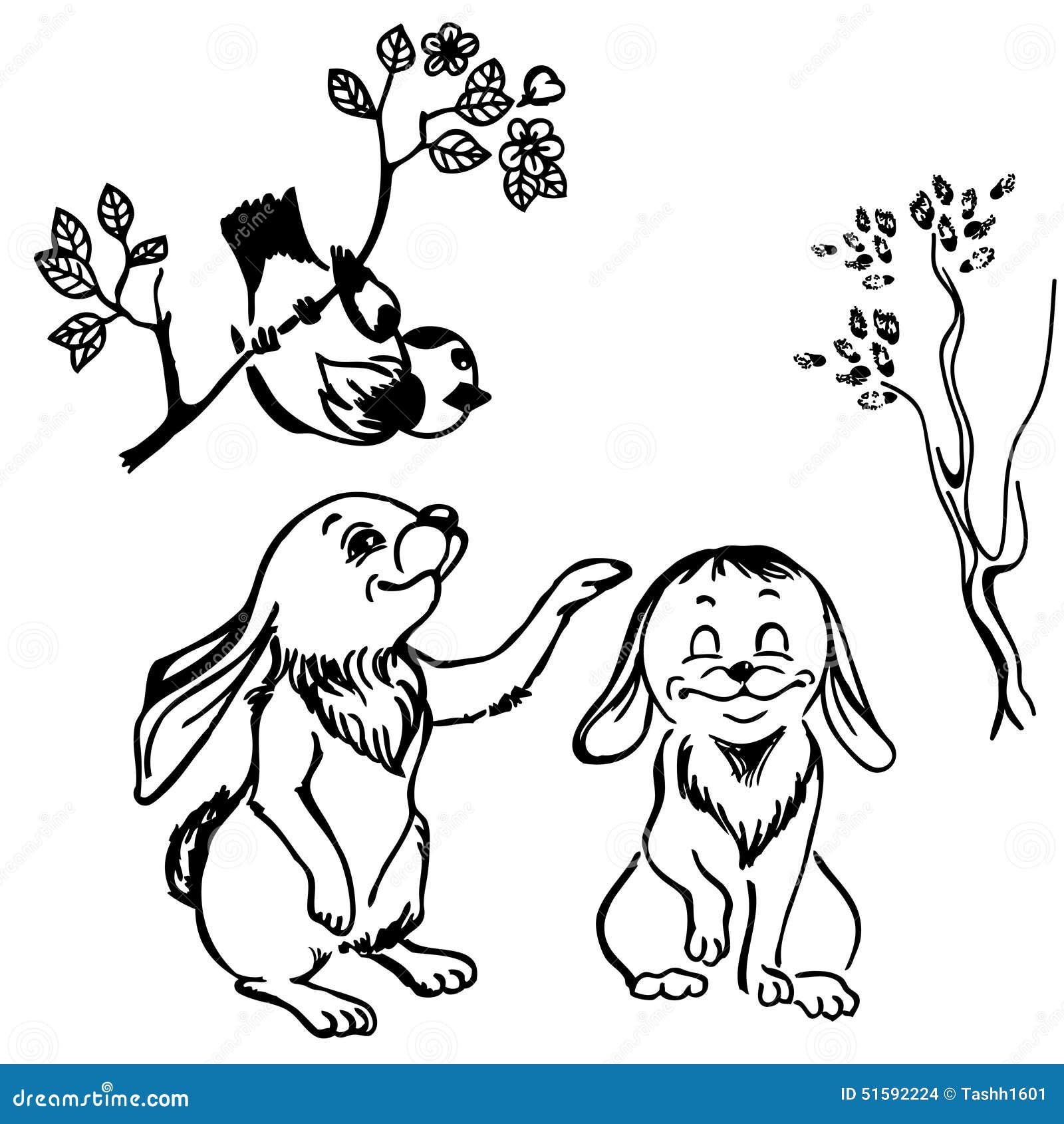 Bird and rabbits stock vector. Illustration of life, bunny - 51592224