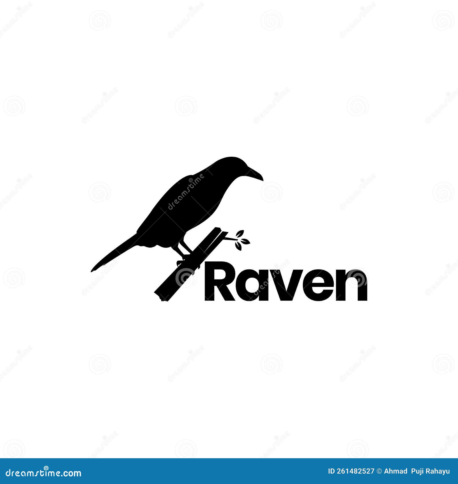Bird Raven with Branch Minimalist Silhouette Logo Design Vector Stock ...
