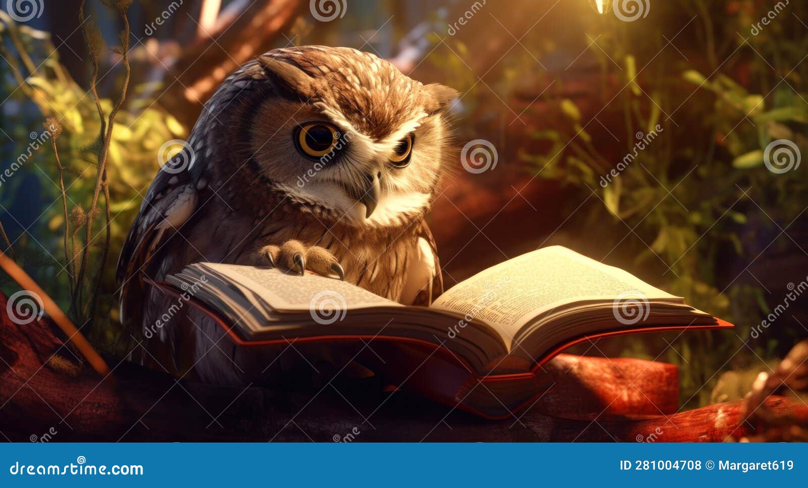 Owl Reading Book at Home at Night. Stock Illustration - Illustration of ...