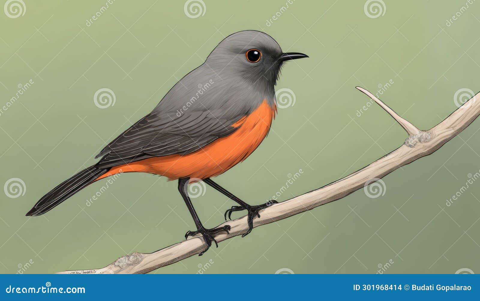 A Bird with a Red and Black Wing Sitting on a Branch Stock Illustration ...
